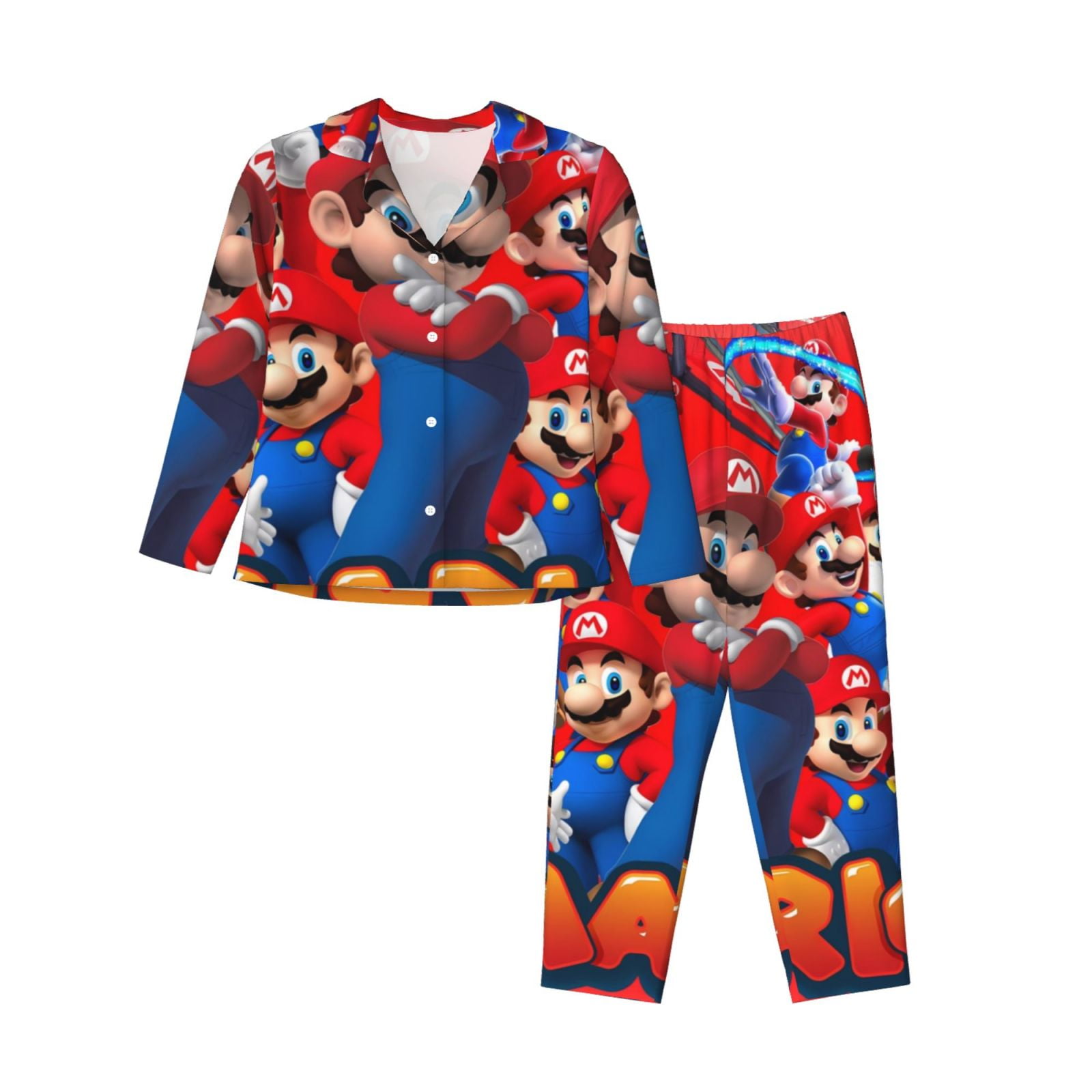 Lsque Mario Pattern Long Sleeve Pajama Set for Women - Soft 2-Piece ...