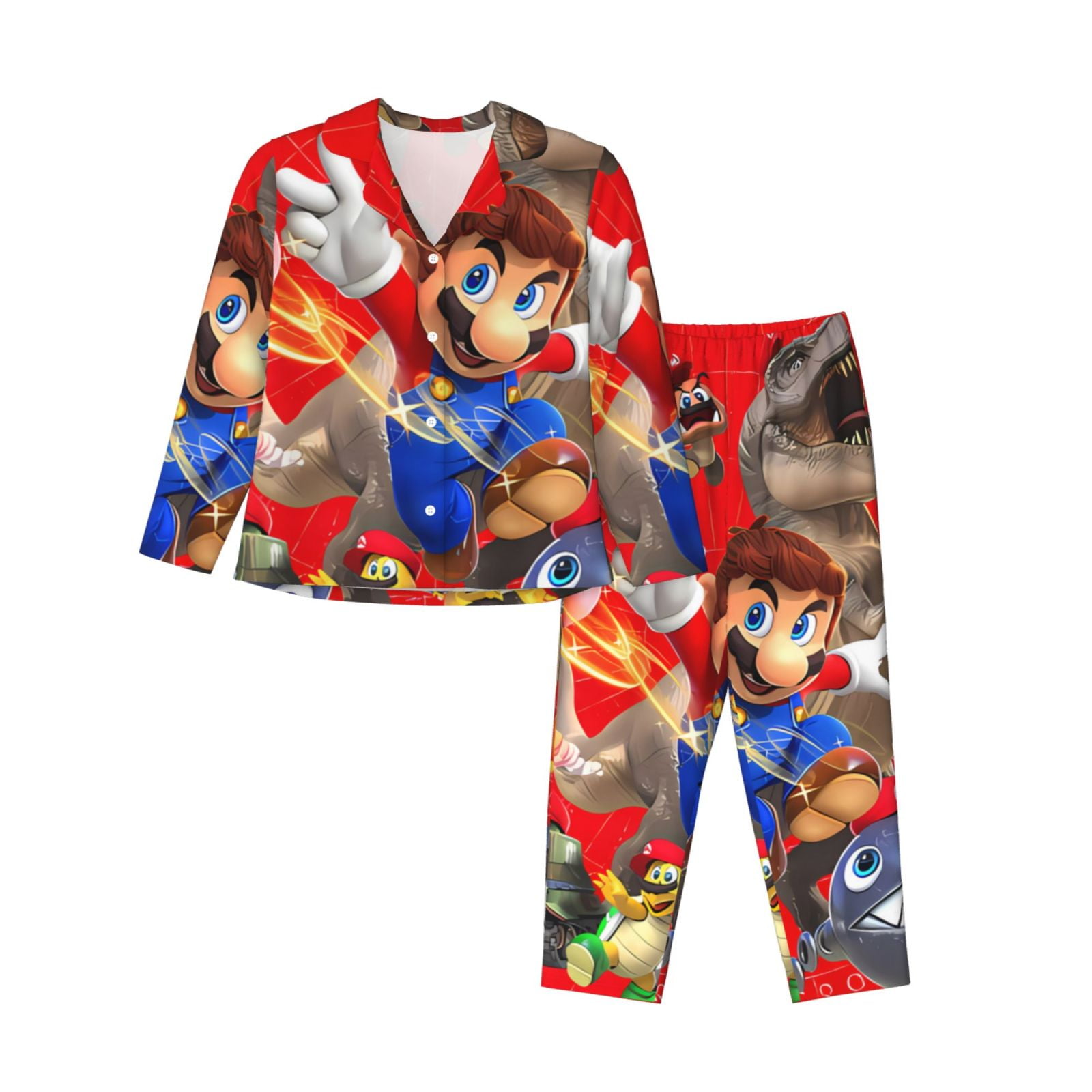Lsque Mario Pattern Long Sleeve Pajama Set for Women - Soft 2-Piece ...