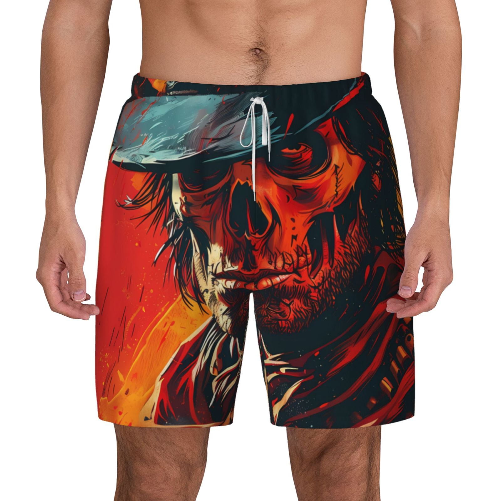 Lsque Mens Swim Trunks 60s Western Skull Cowboy Pattern - Bathing Suit ...