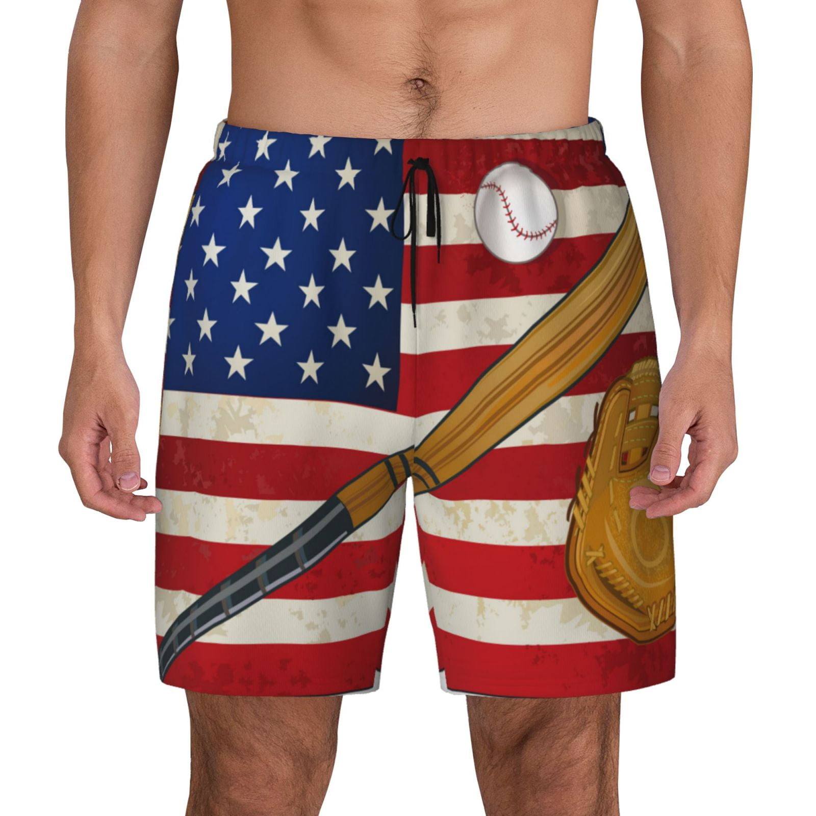 Lsque Mens Swim Trunks American Flag And Baseball Pattern - Bathing ...