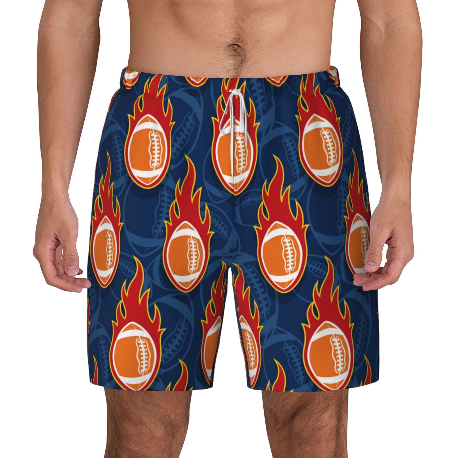Lsque Mens Swim Trunks American Football and Fire Flames Pattern ...