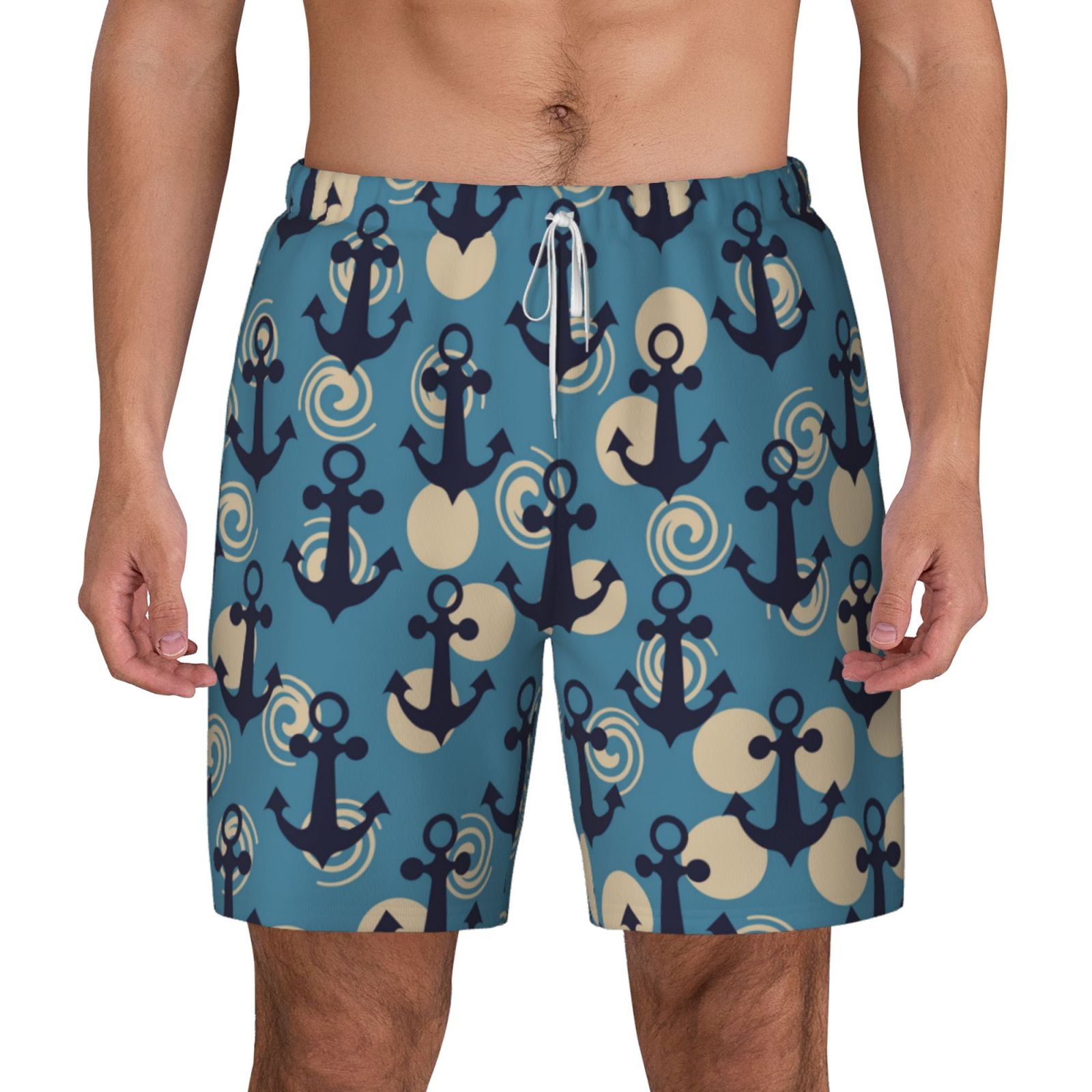 Lsque Mens Swim Trunks Anchors Pattern - Bathing Suit Compression Liner ...