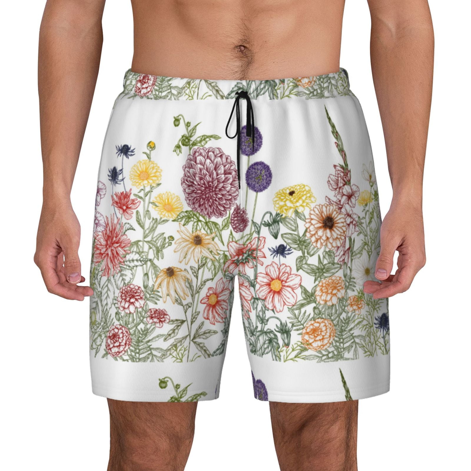 Lsque Mens Swim Trunks Autumn Garden Pattern - Bathing Suit Compression ...