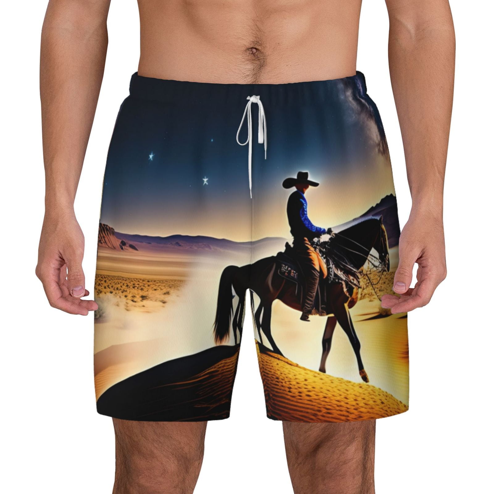 Lsque Mens Swim Trunks Azure Sky Western Desert Cowboy Pattern ...