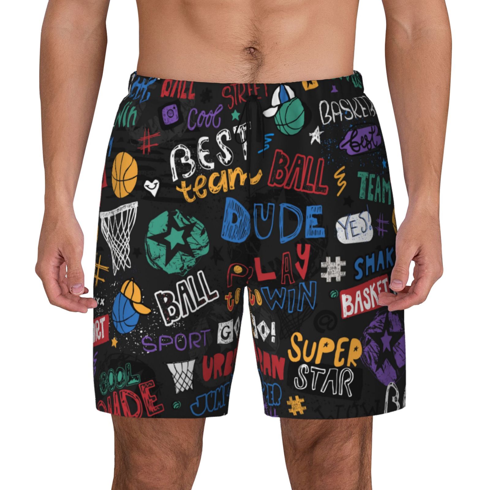 Lsque Mens Swim Trunks Basketball Pattern - Bathing Suit Compression ...