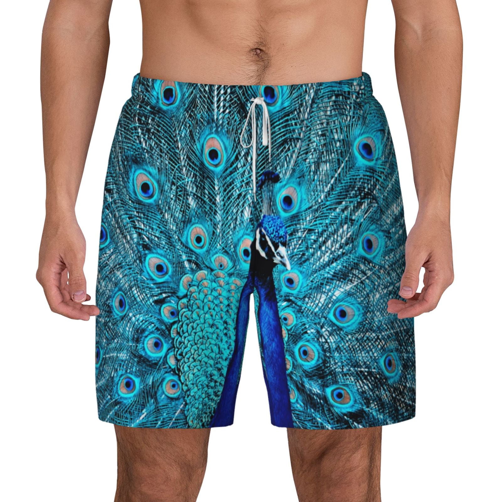 Lsque Mens Swim Trunks Beautiful Blue Peacock Pattern - Bathing Suit ...