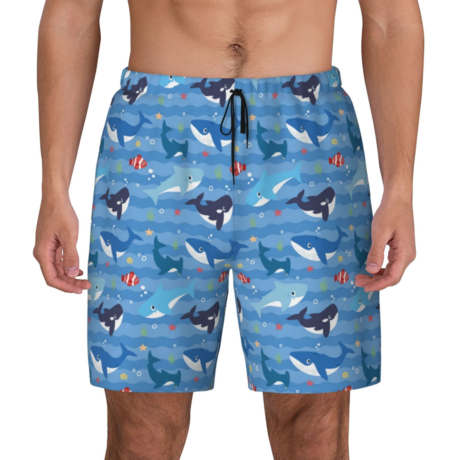 Lsque Mens Swim Trunks Blue Fish Pattern - Bathing Suit Compression ...