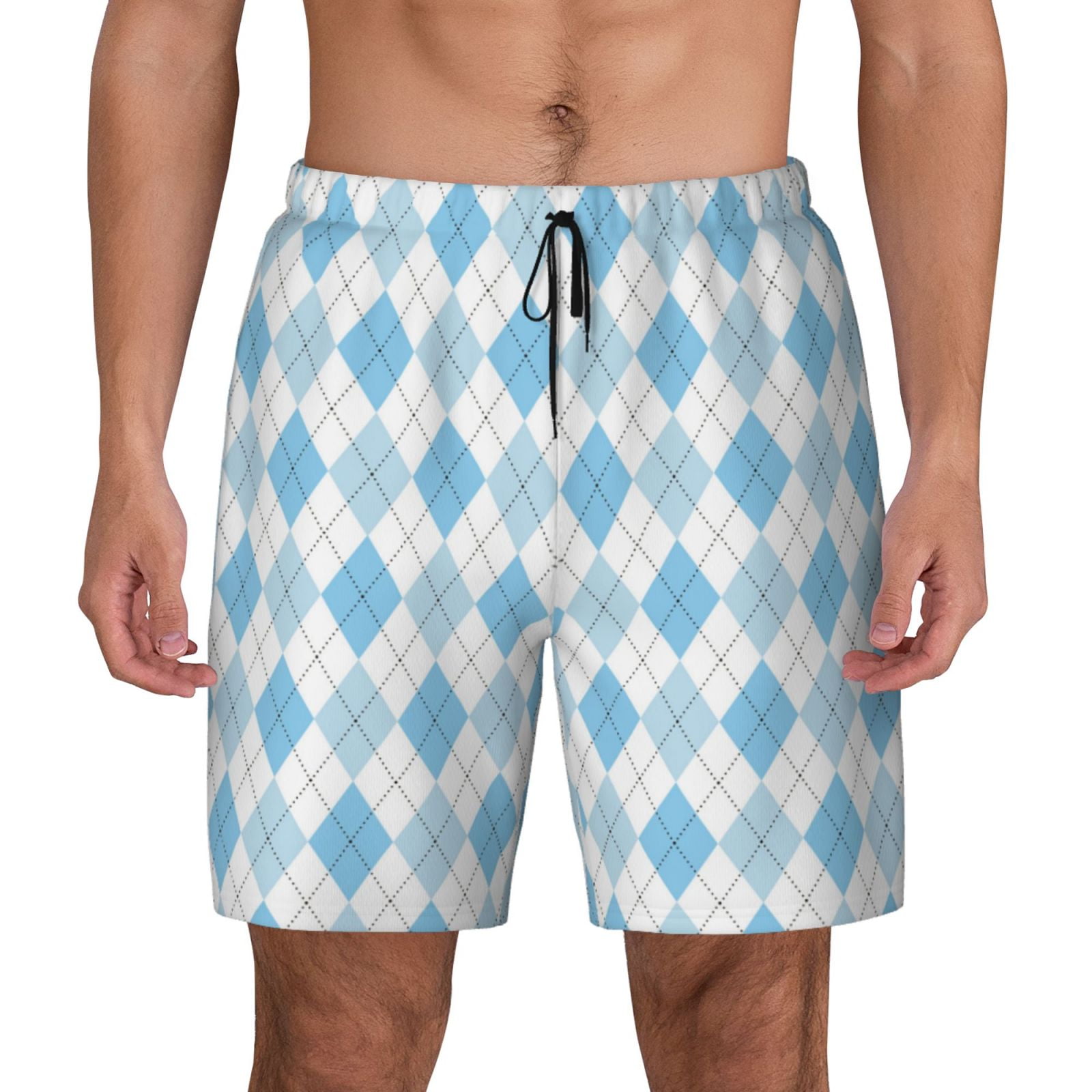 Lsque Mens Swim Trunks Blue and White Squares Pattern - Bathing Suit ...