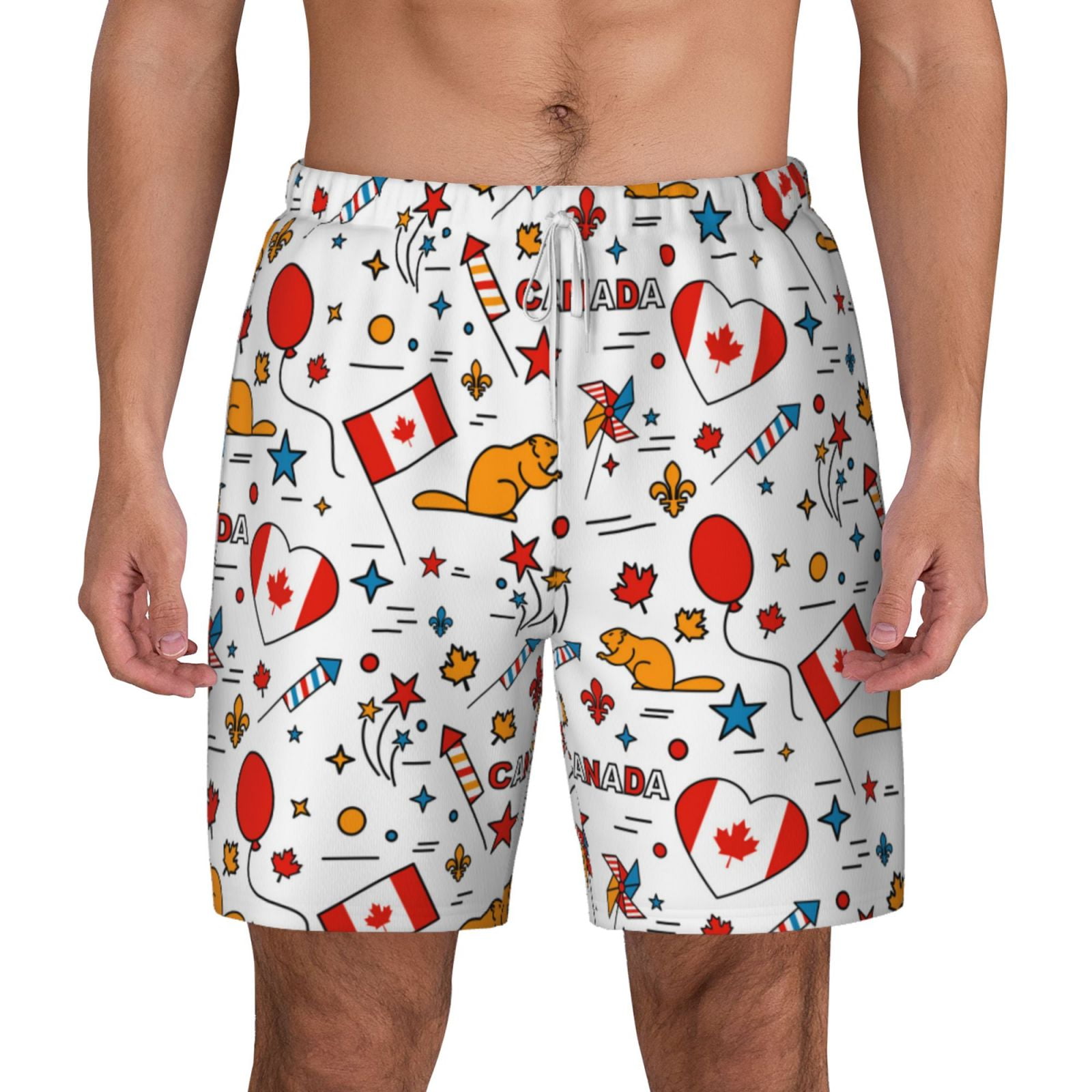 Lsque Mens Swim Trunks Canada Day Pattern - Bathing Suit Compression ...