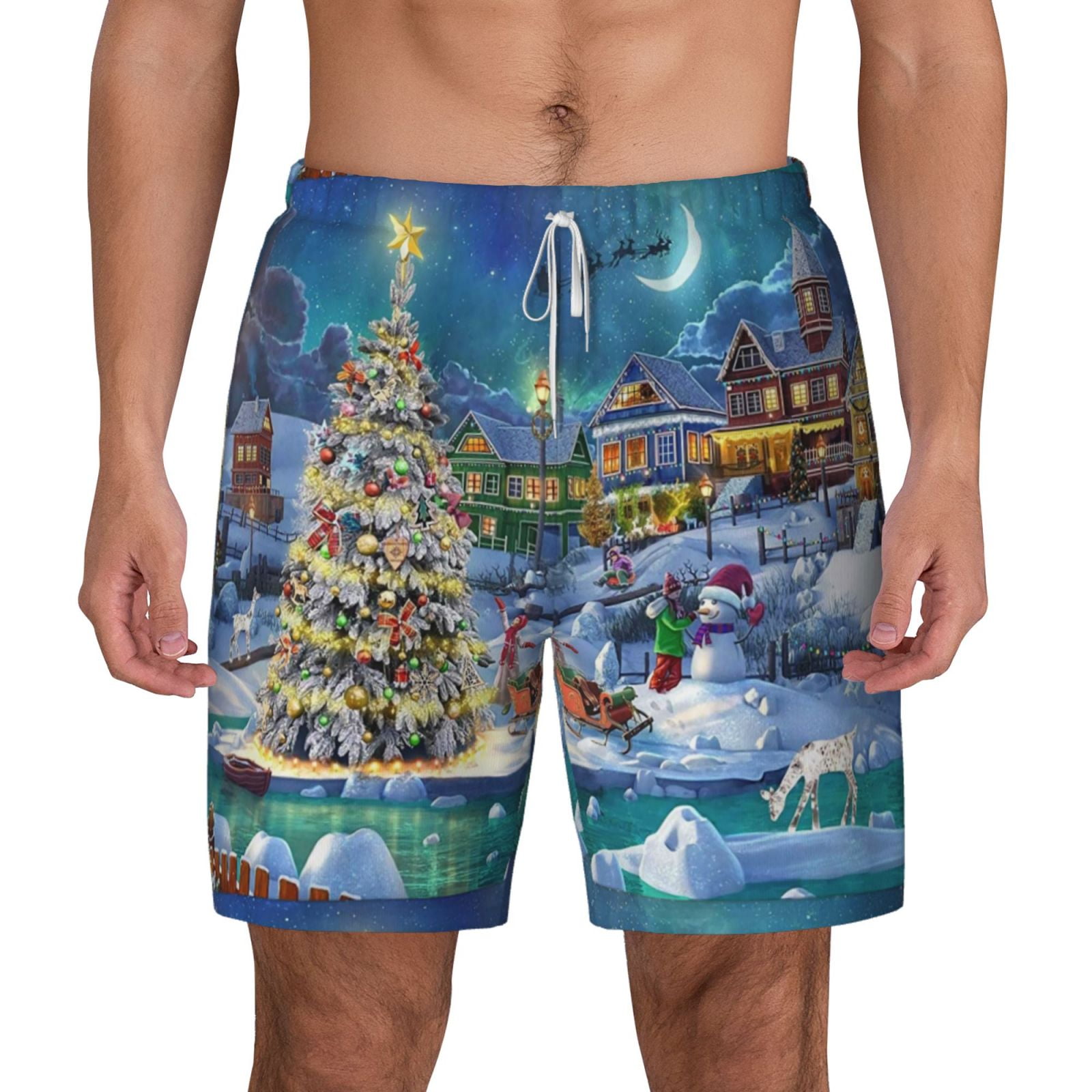 Lsque Mens Swim Trunks Christmas Tree Pattern - Bathing Suit ...