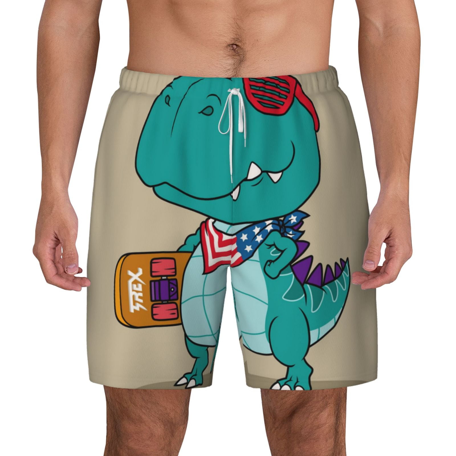 Lsque Mens Swim Trunks Cool Dino Playing Skateboard Pattern - Bathing ...