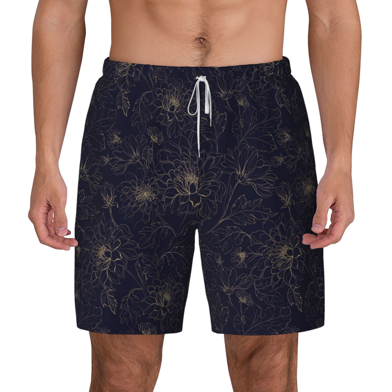 Lsque Mens Swim Trunks Copper-Gold Gloss Outline Chrysanthemum Pattern ...