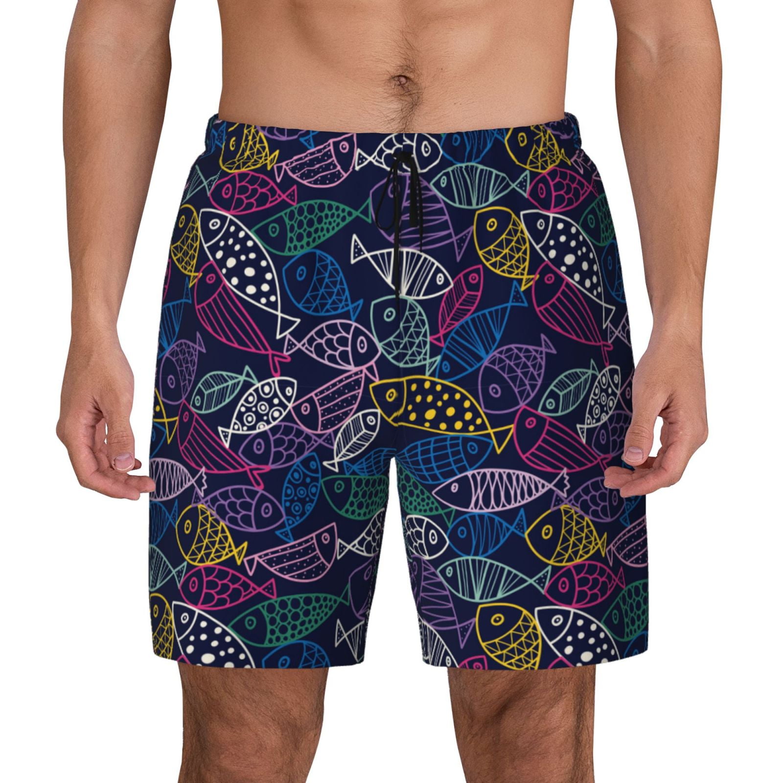Lsque Mens Swim Trunks Cute Line Fish Pattern - Bathing Suit Compression Liner - Beach Swim ...