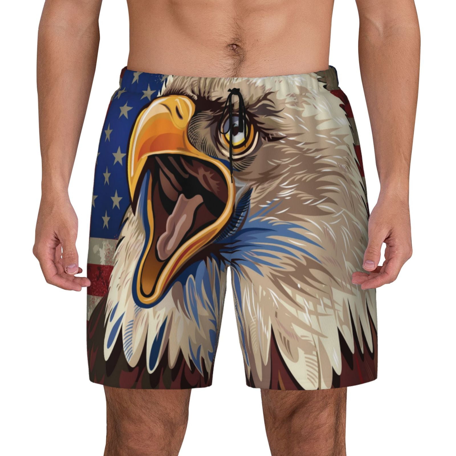 Lsque Mens Swim Trunks Eagle With USA Flags Pattern - Bathing Suit Compression Liner - Beach ...