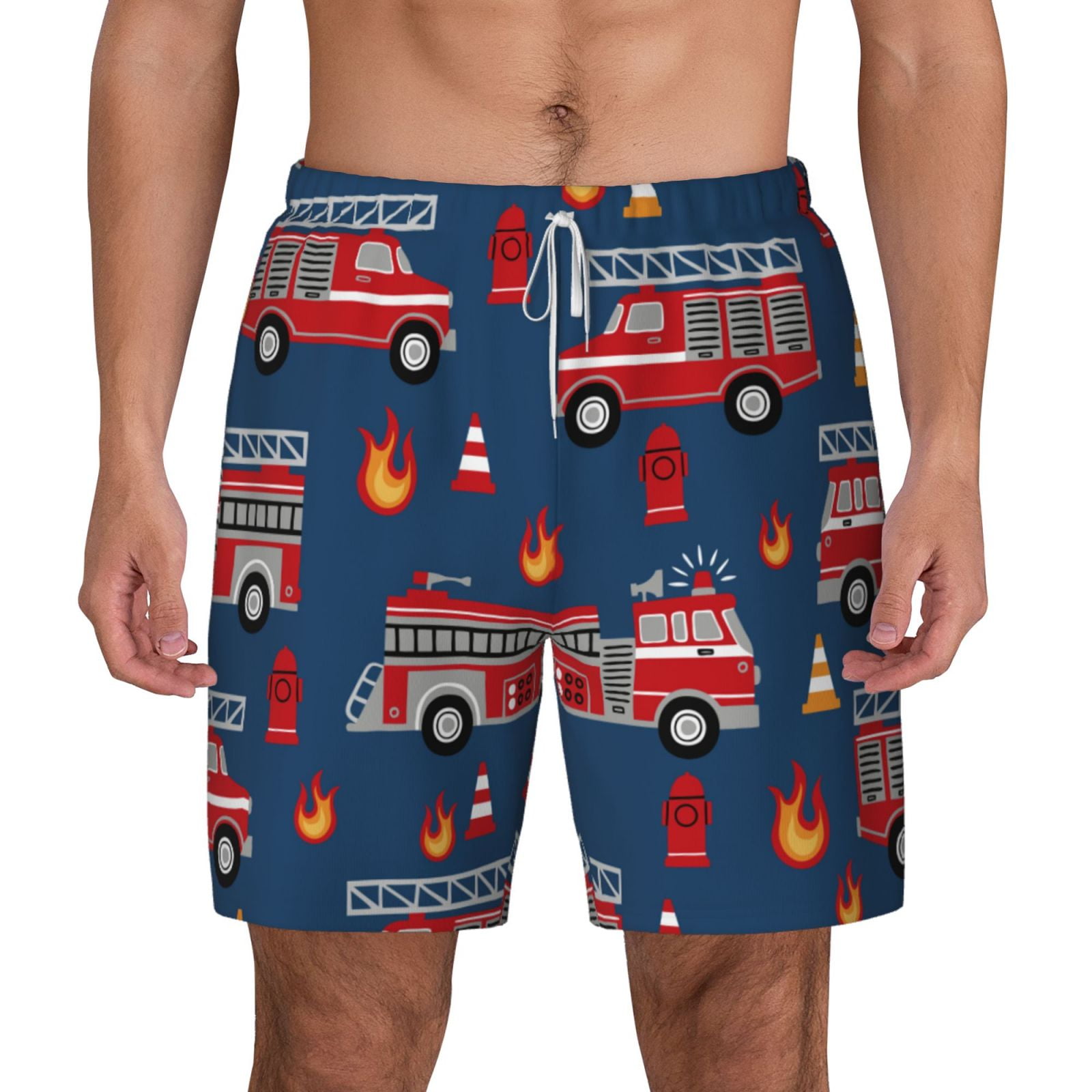 Lsque Mens Swim Trunks Fire Truck 1 Pattern - Bathing Suit Compression Liner - Beach Swim Shorts ...