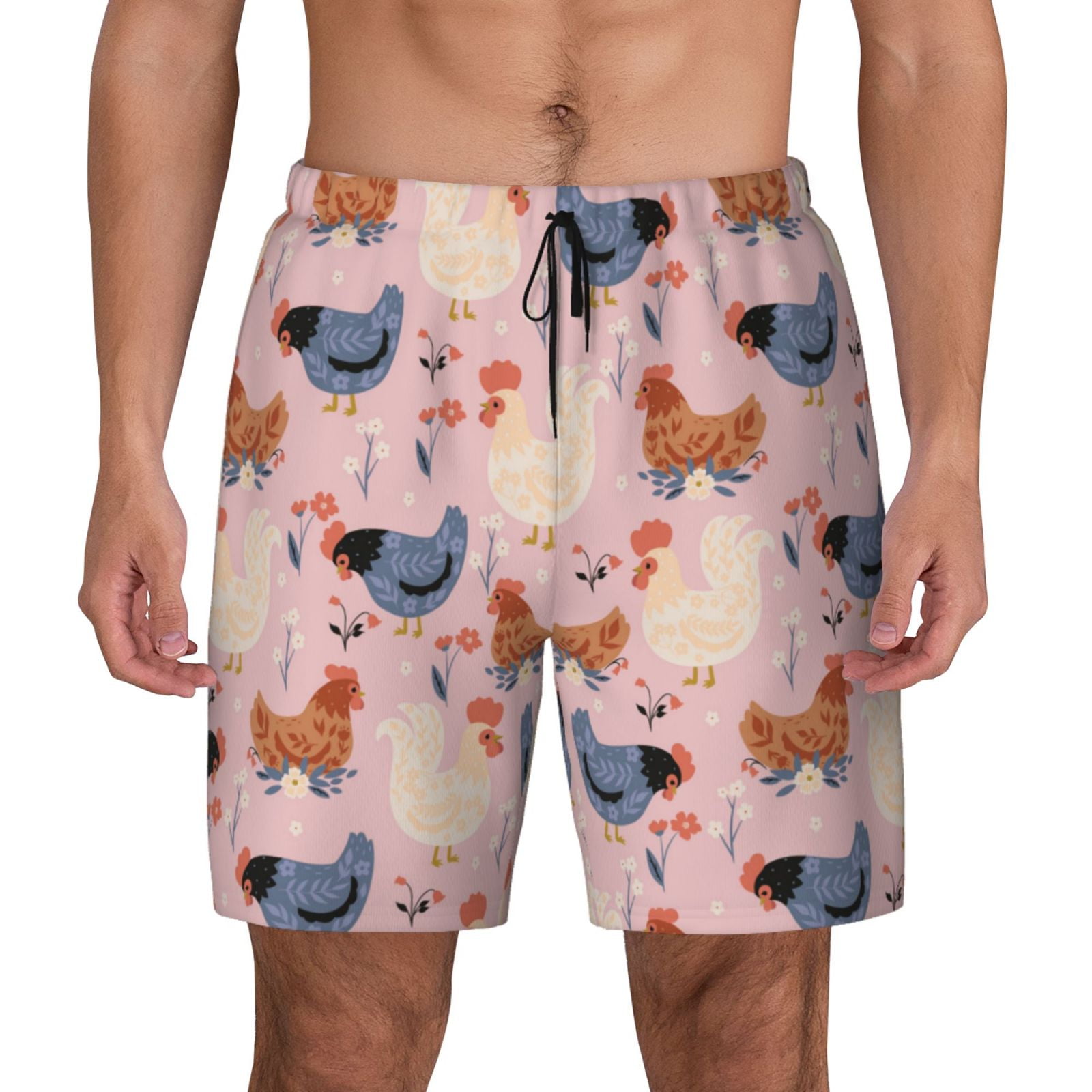 Lsque Mens Swim Trunks Funny Chicken Pattern - Bathing Suit Compression ...