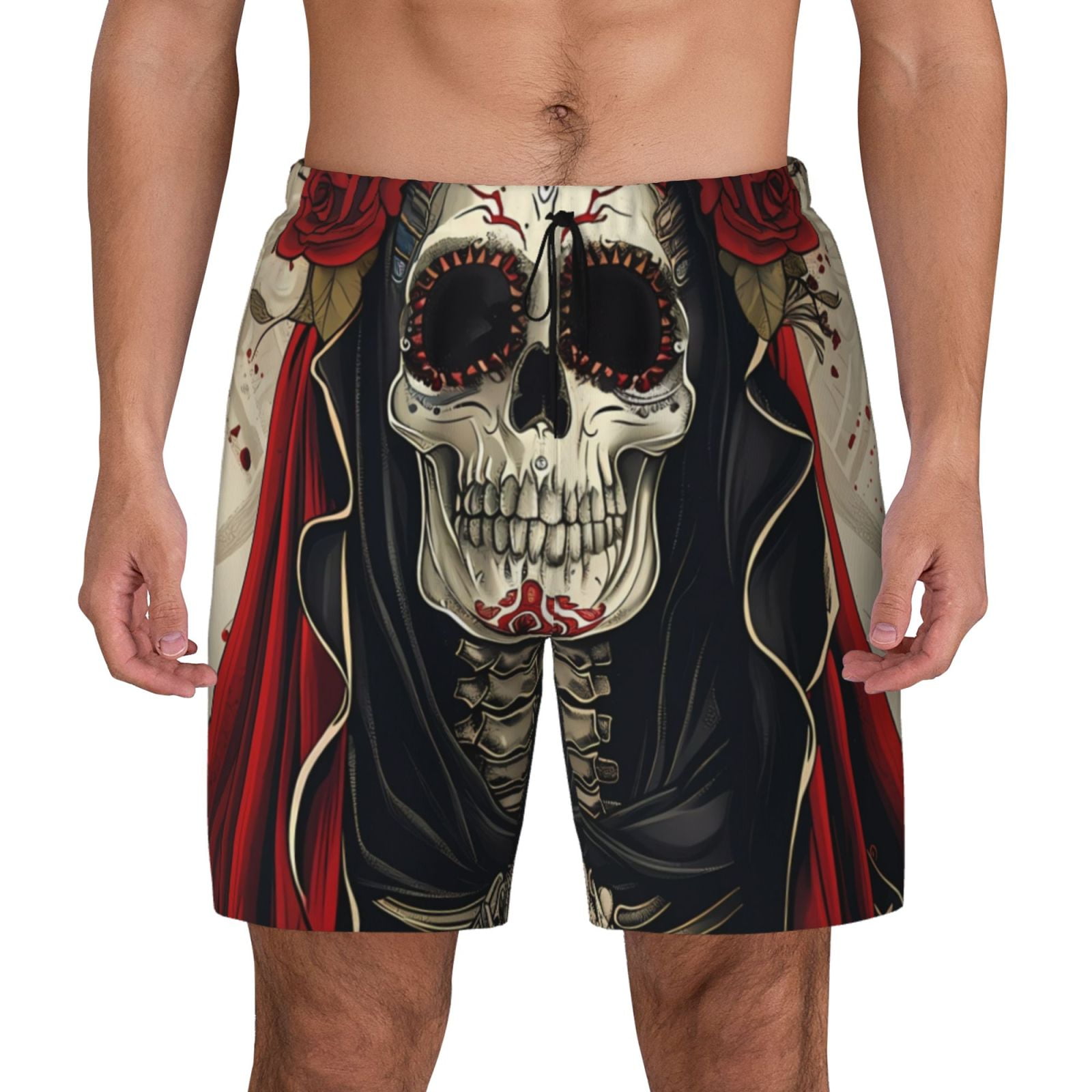 Lsque Mens Swim Trunks Gothic Skull With Roses Pattern - Bathing Suit ...