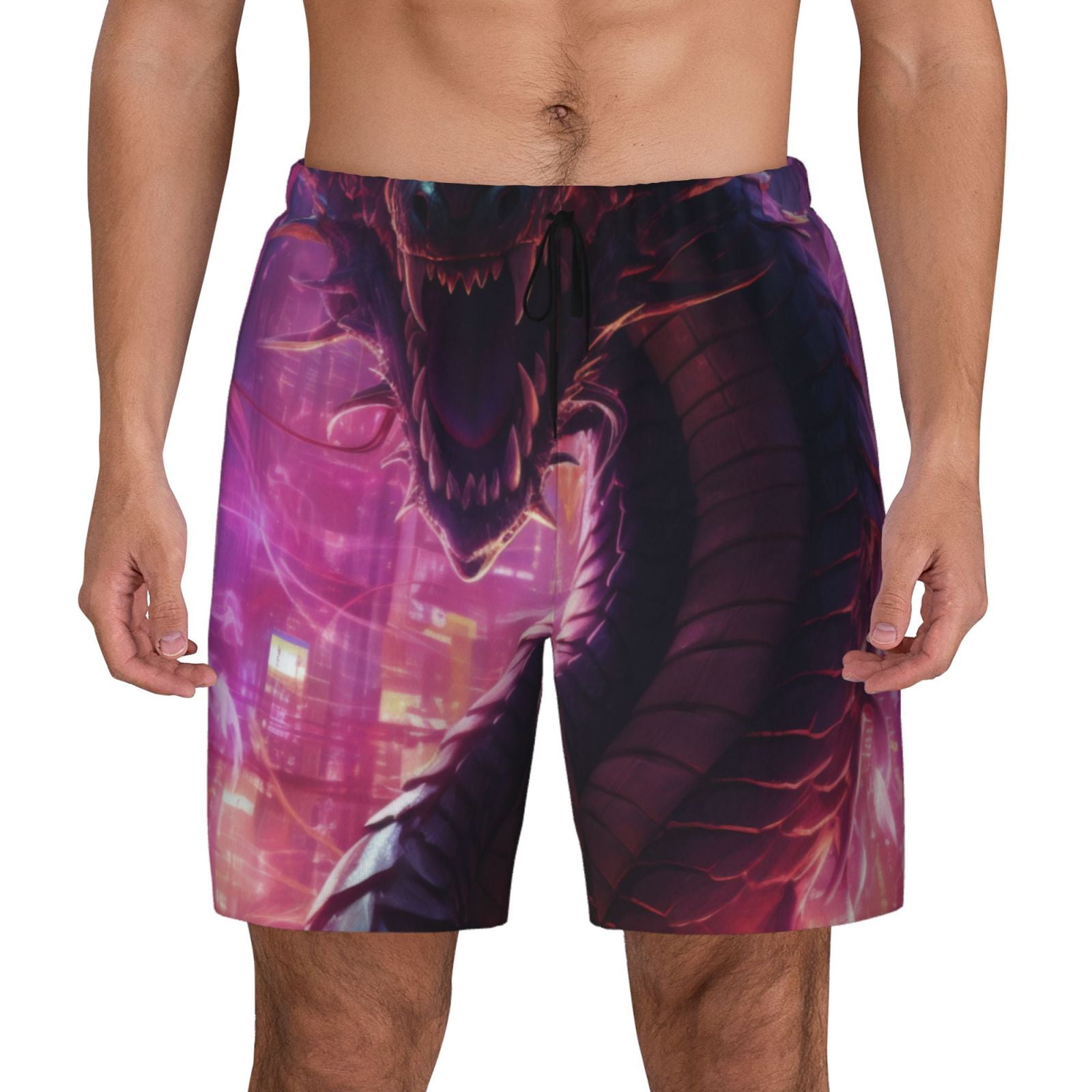 Lsque Mens Swim Trunks Neon Futuristic Dragon Pattern - Bathing Suit ...