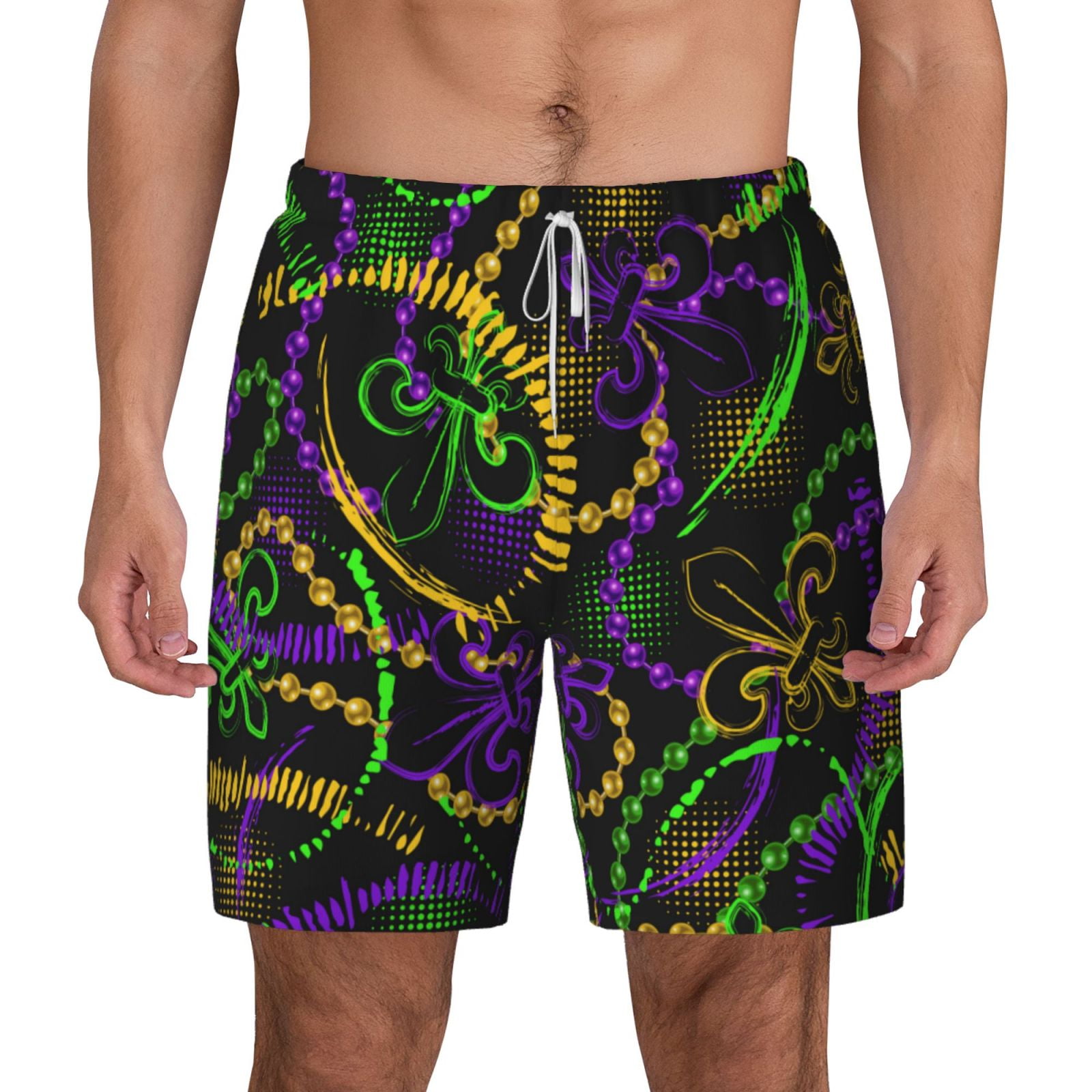 Lsque Mens Swim Trunks Neon Mardi Gras Pattern - Bathing Suit ...