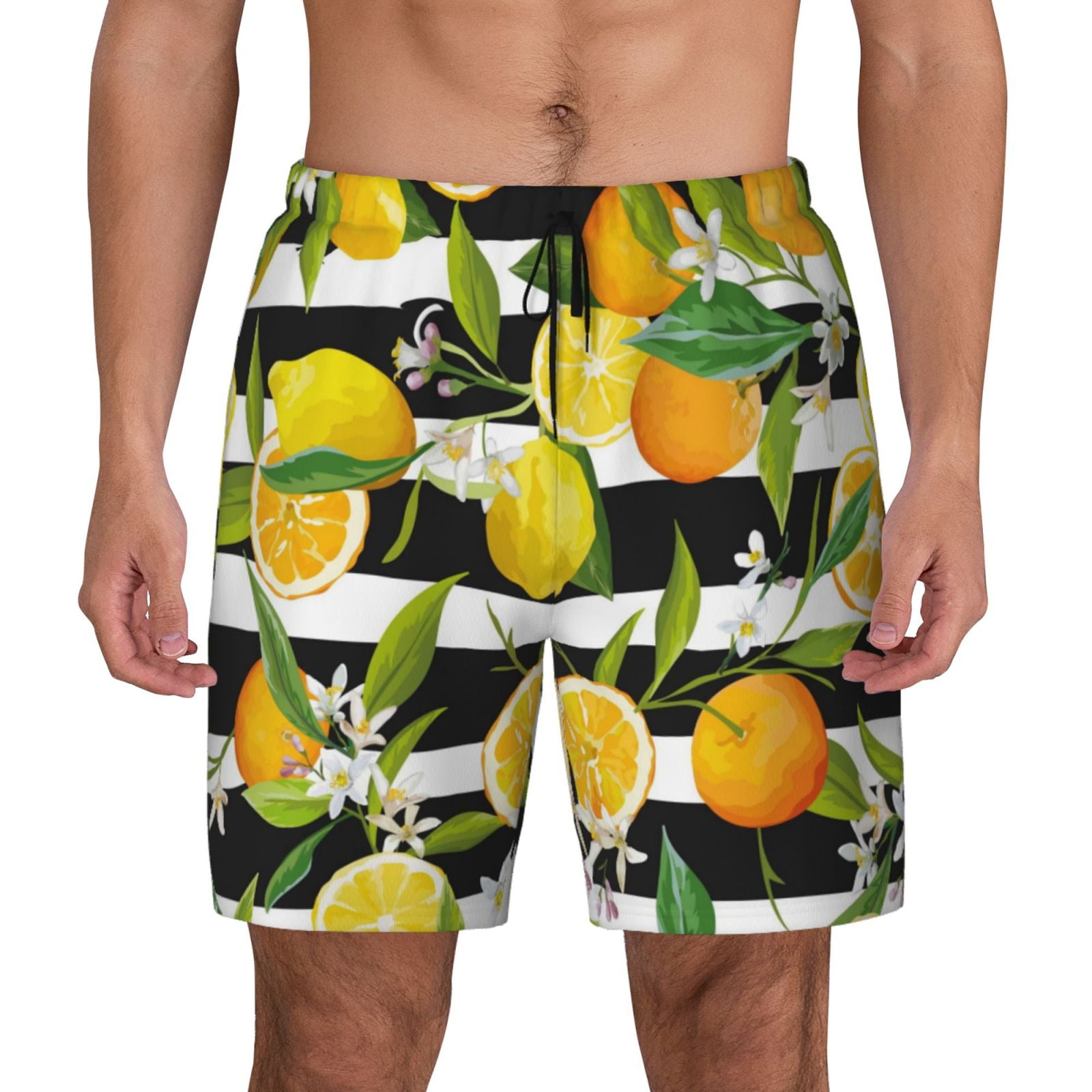 Lsque Mens Swim Trunks Orange and Lemon Pattern - Bathing Suit ...