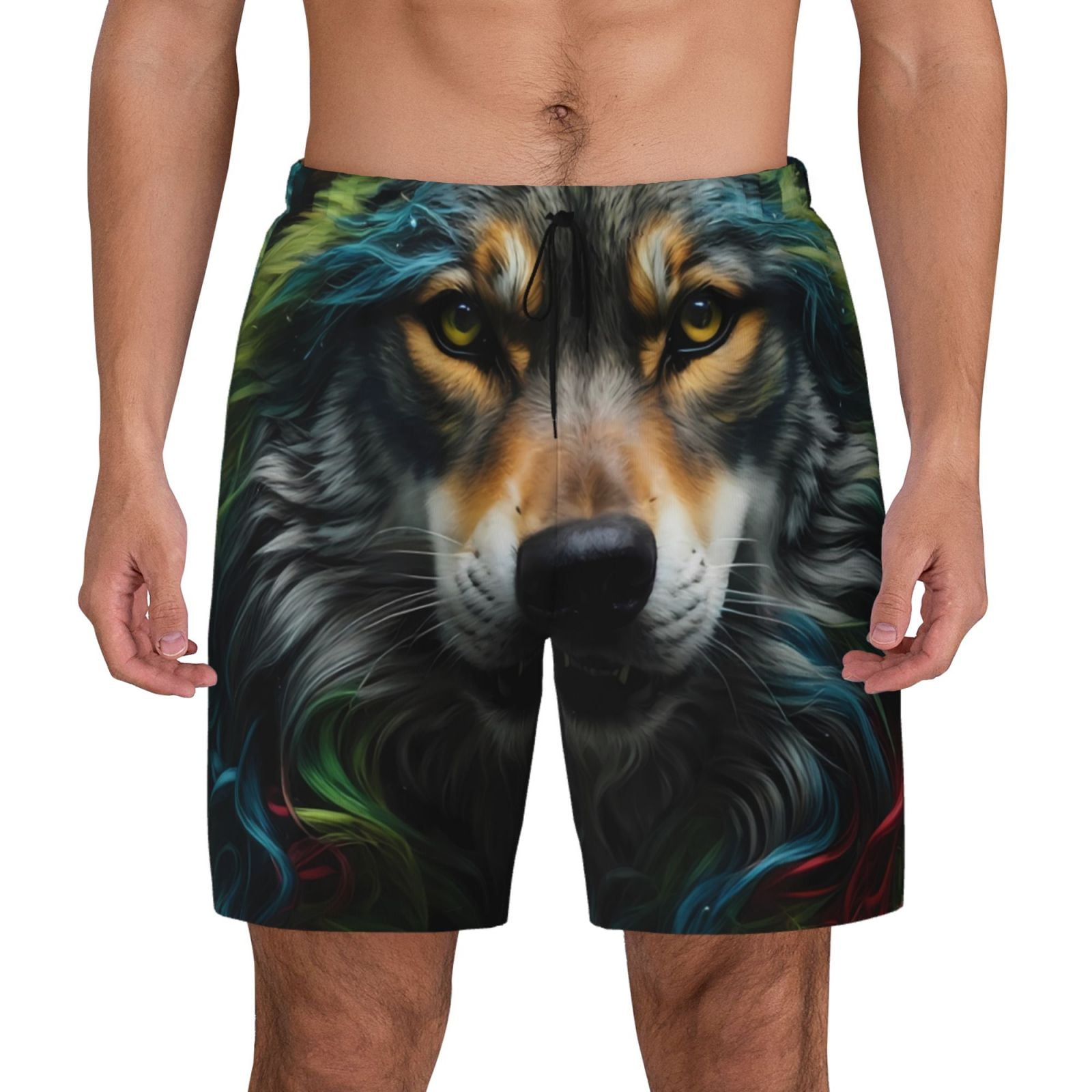 Lsque Mens Swim Trunks Realistic Style Colorful Wolf Pattern - Bathing ...