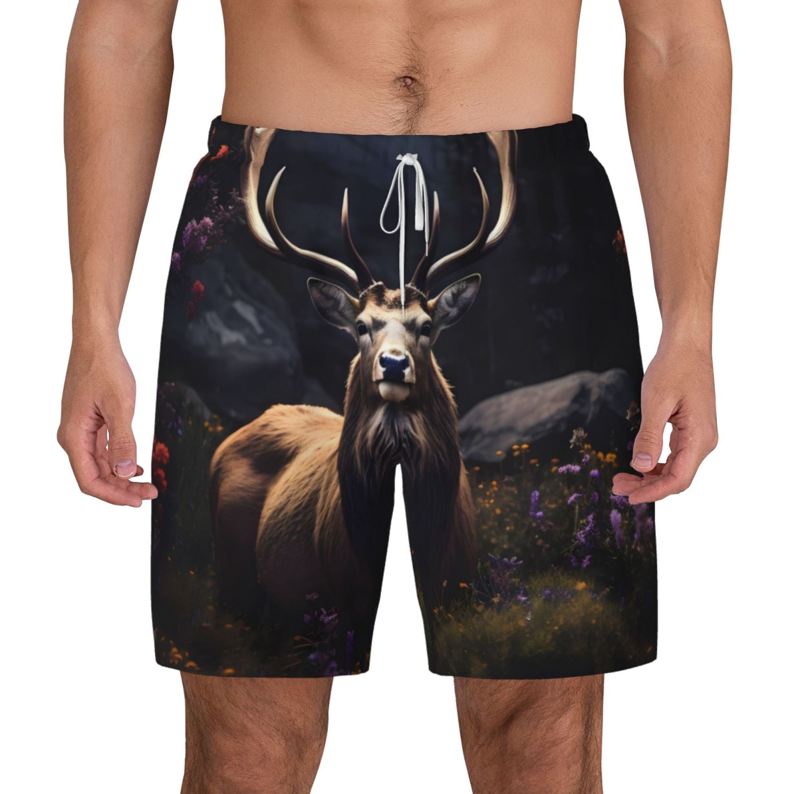 Lsque Mens Swim Trunks Regal Stag In Forest Pattern - Bathing Suit ...