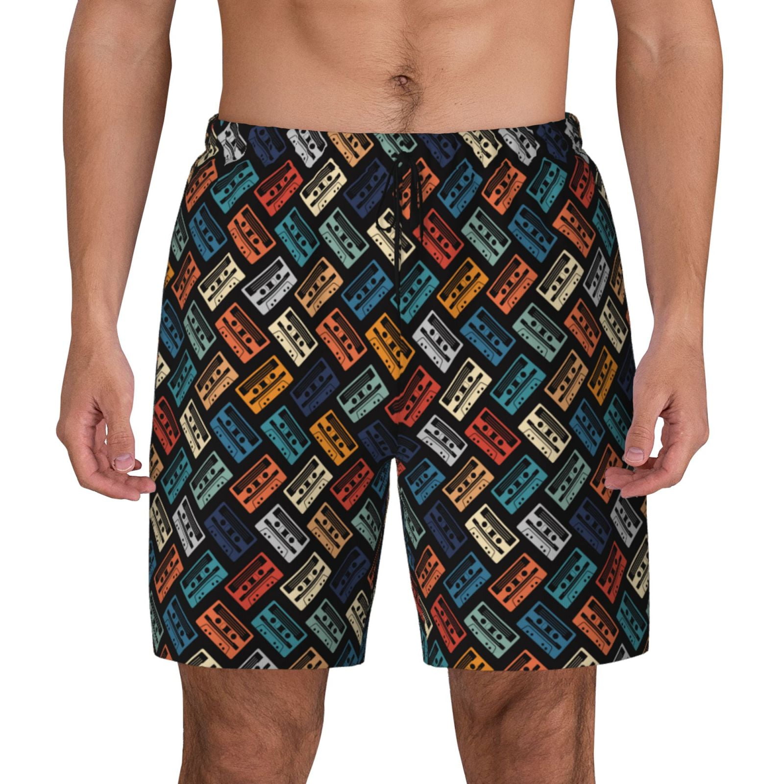 Lsque Mens Swim Trunks Retro Tape Pattern - Bathing Suit Compression ...