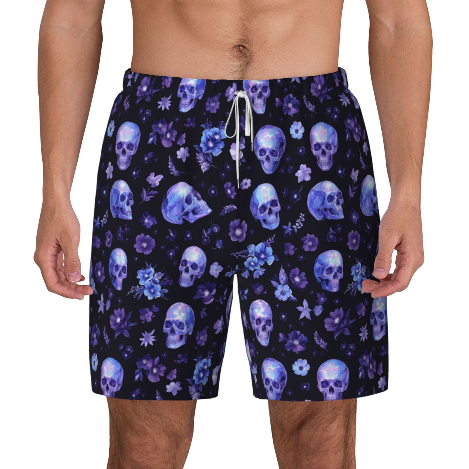 Lsque Mens Swim Trunks Skull flower leaf purple Pattern - Bathing Suit ...