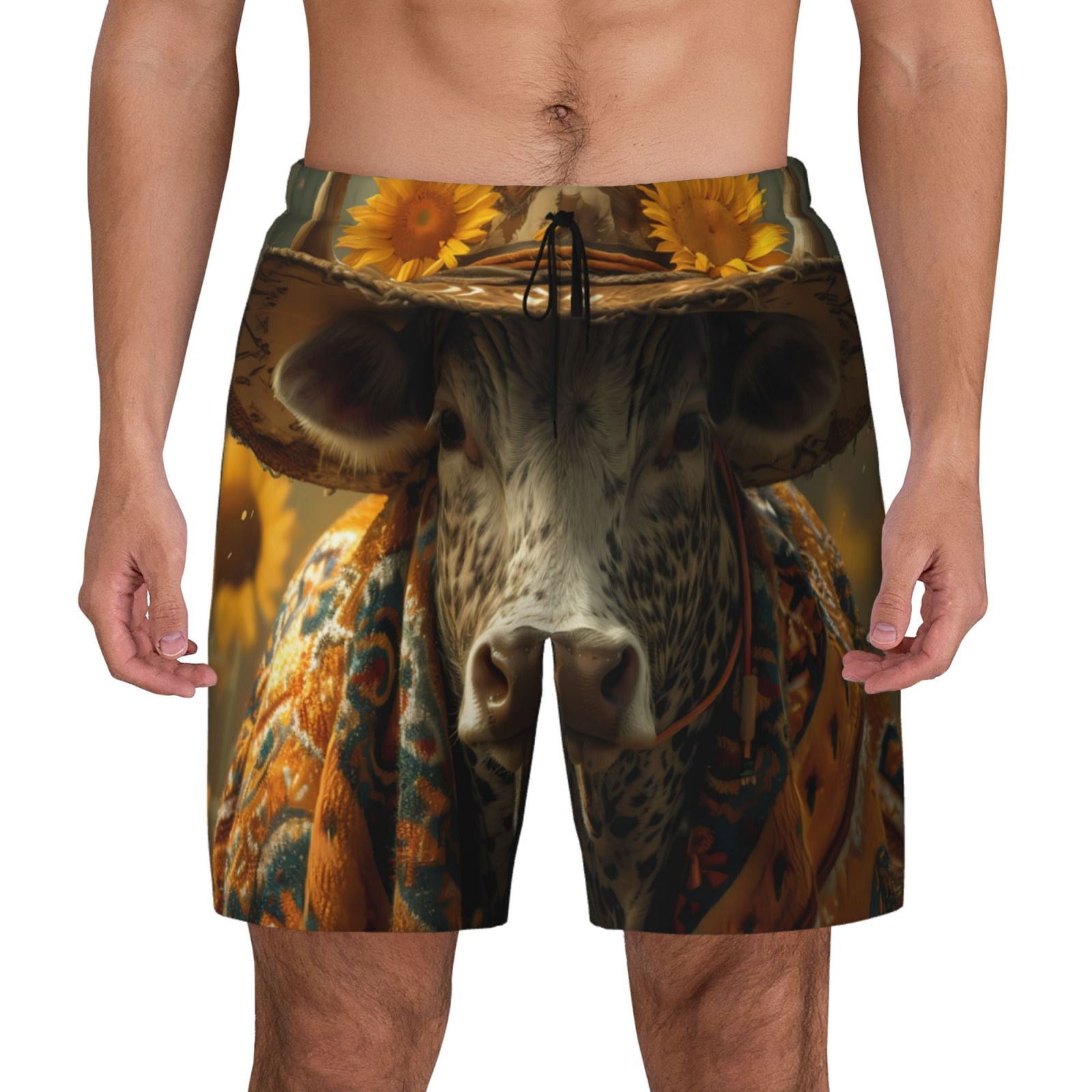Lsque Mens Swim Trunks Sunflower Cowboy Hat Cow Pattern - Bathing Suit ...