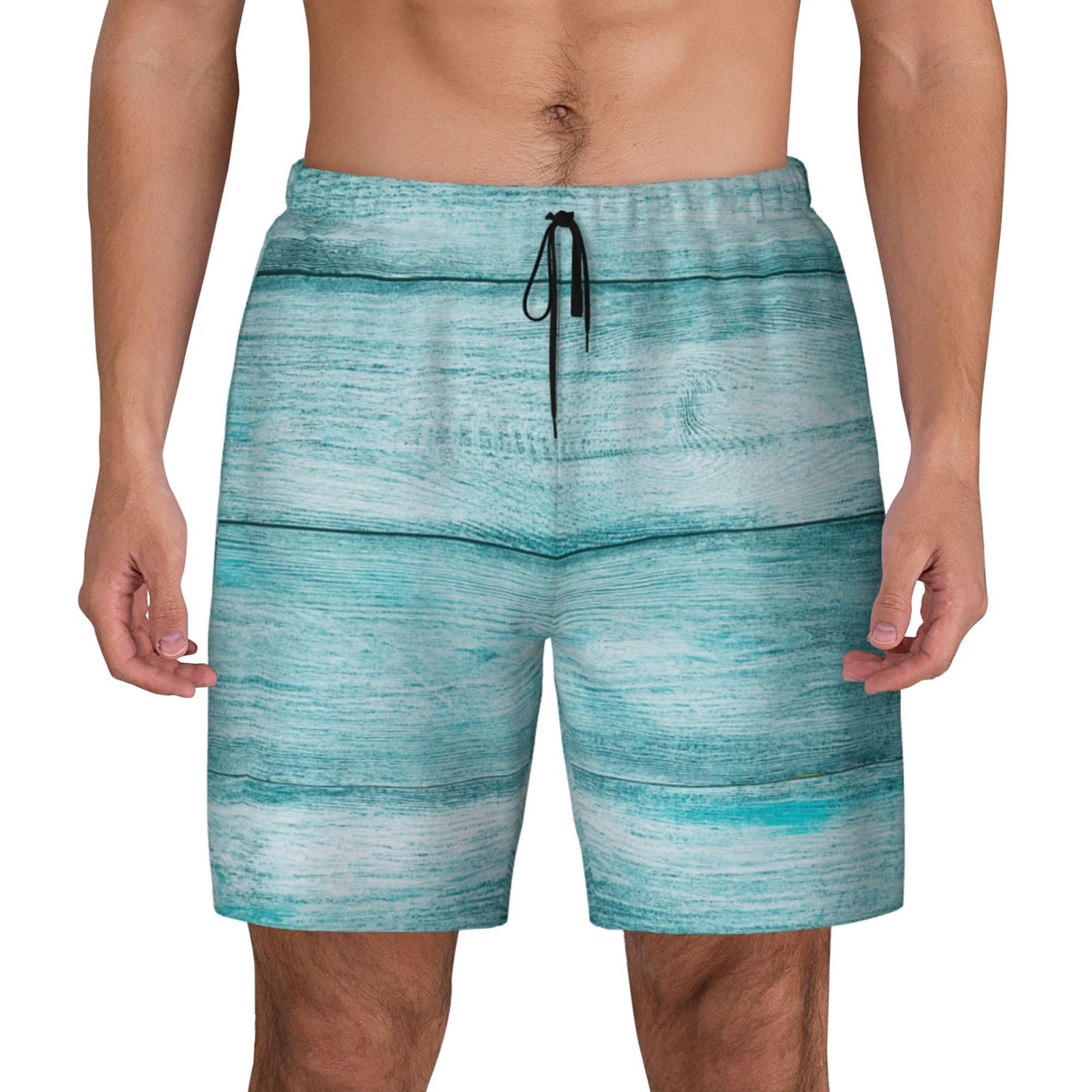 Lsque Mens Swim Trunks Teal Turquoise Wood Pattern - Bathing Suit ...