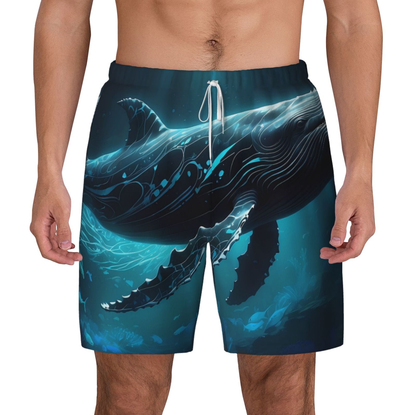Lsque Mens Swim Trunks Vintage Blue Pattern Whale Pattern - Bathing ...