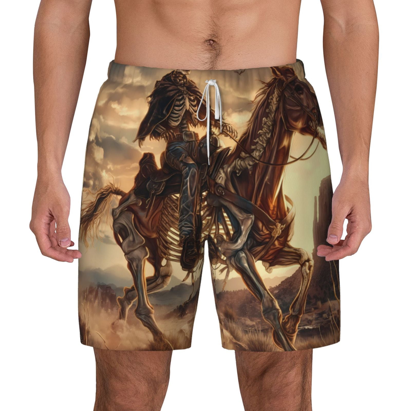 Lsque Mens Swim Trunks Western Skeleton Cowboy Horse Pattern - Bathing ...