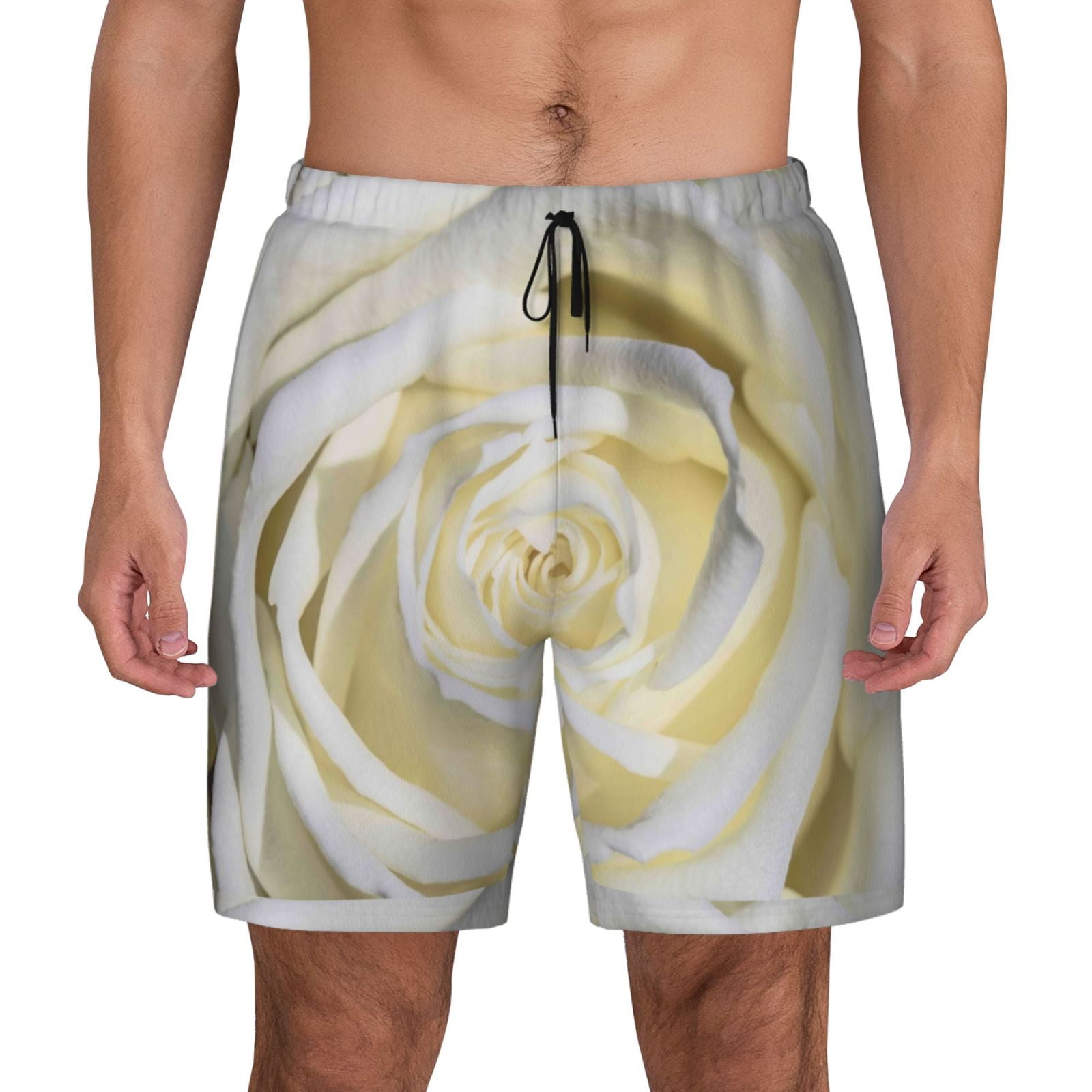Lsque Mens Swim Trunks White Rose Pattern - Bathing Suit Compression ...