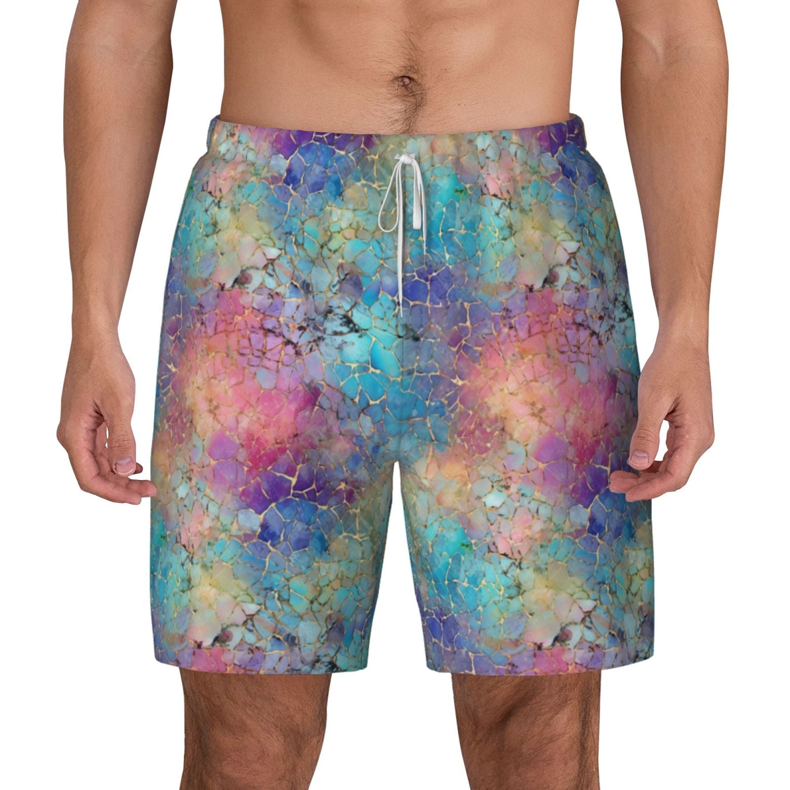 Lsque Mens Swim Trunks blue pink colorful cracked texture Pattern ...