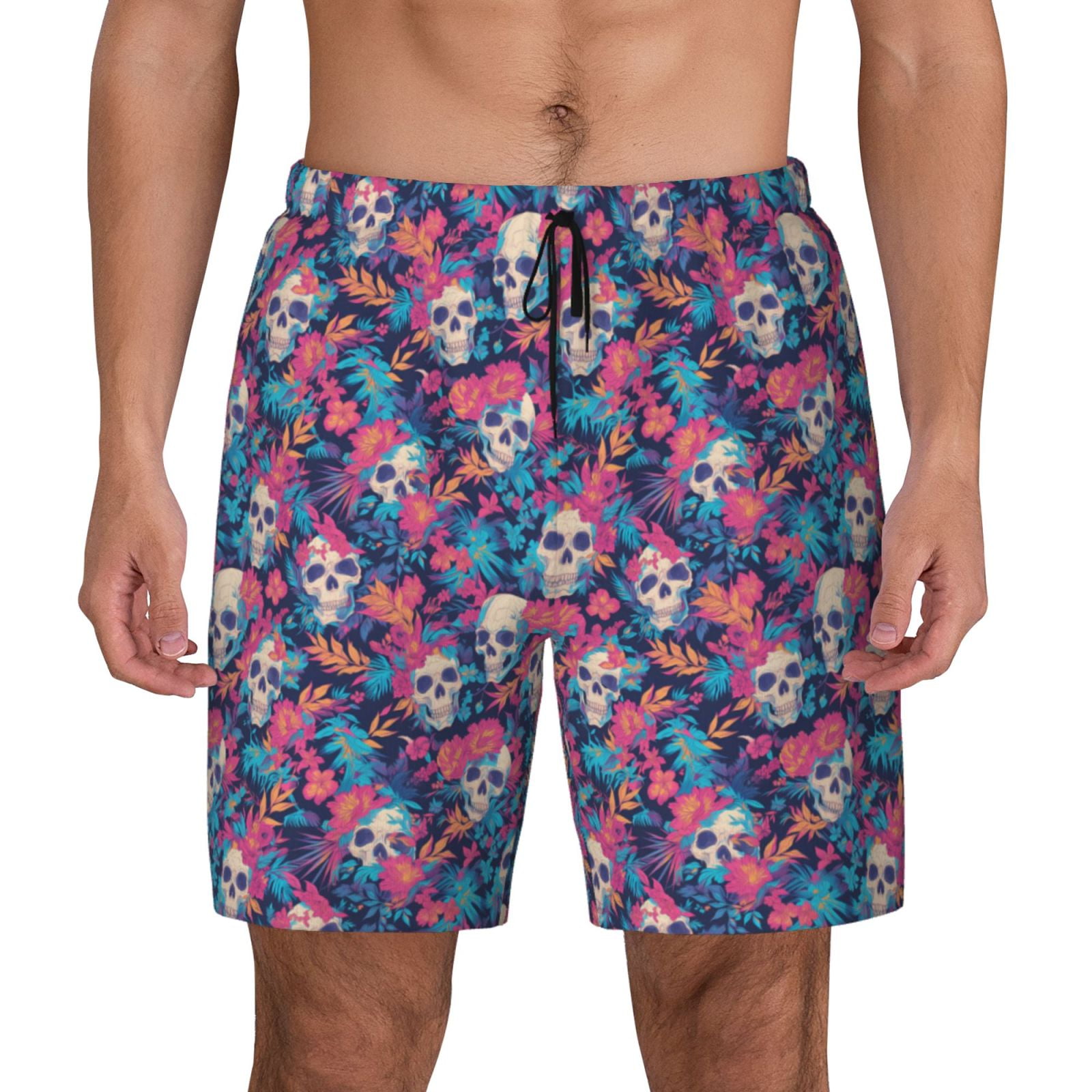 Lsque Mens Swim Trunks flower Skull leaf colorful Pattern - Bathing ...