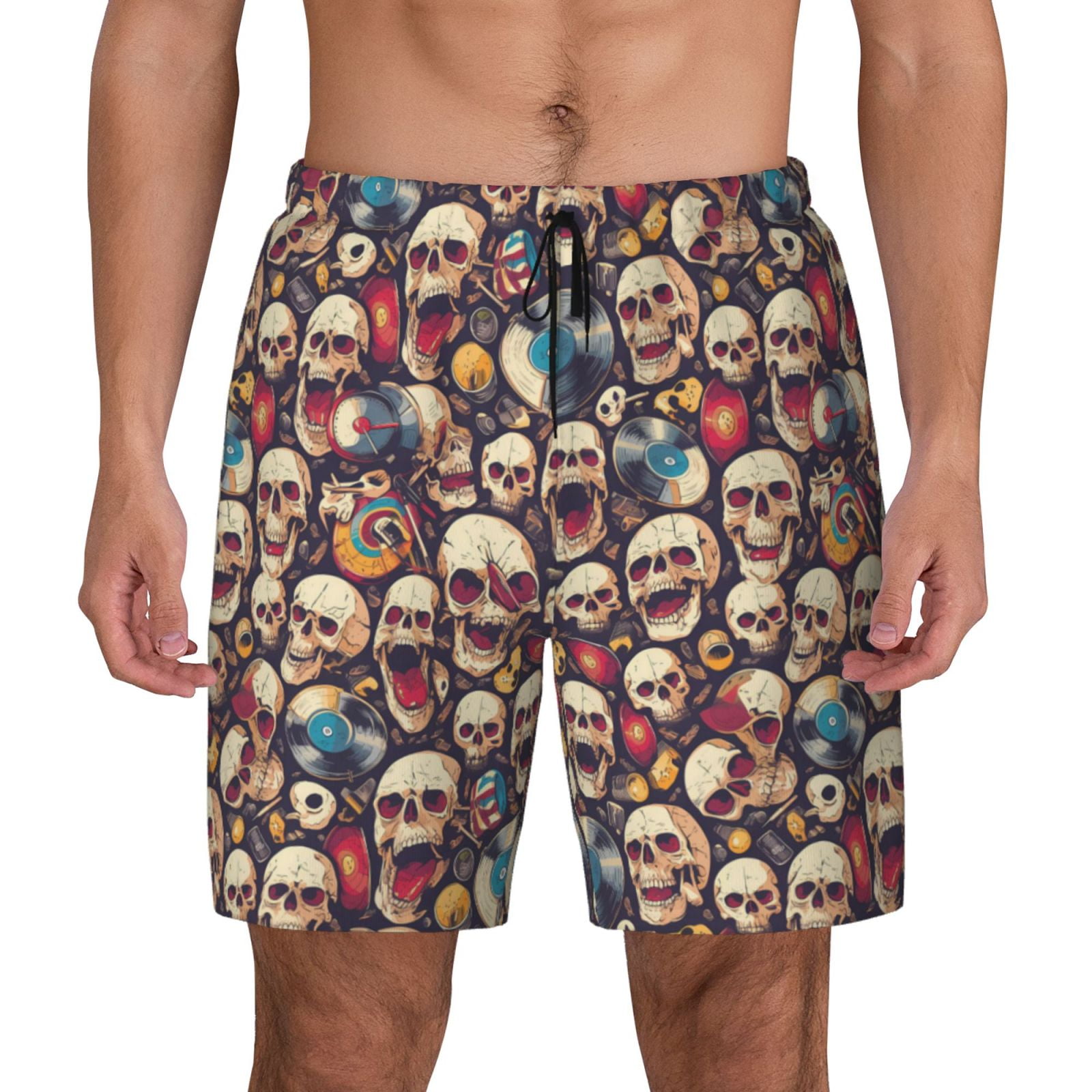 Lsque Mens Swim Trunks rock record music Skull Pattern - Bathing Suit ...