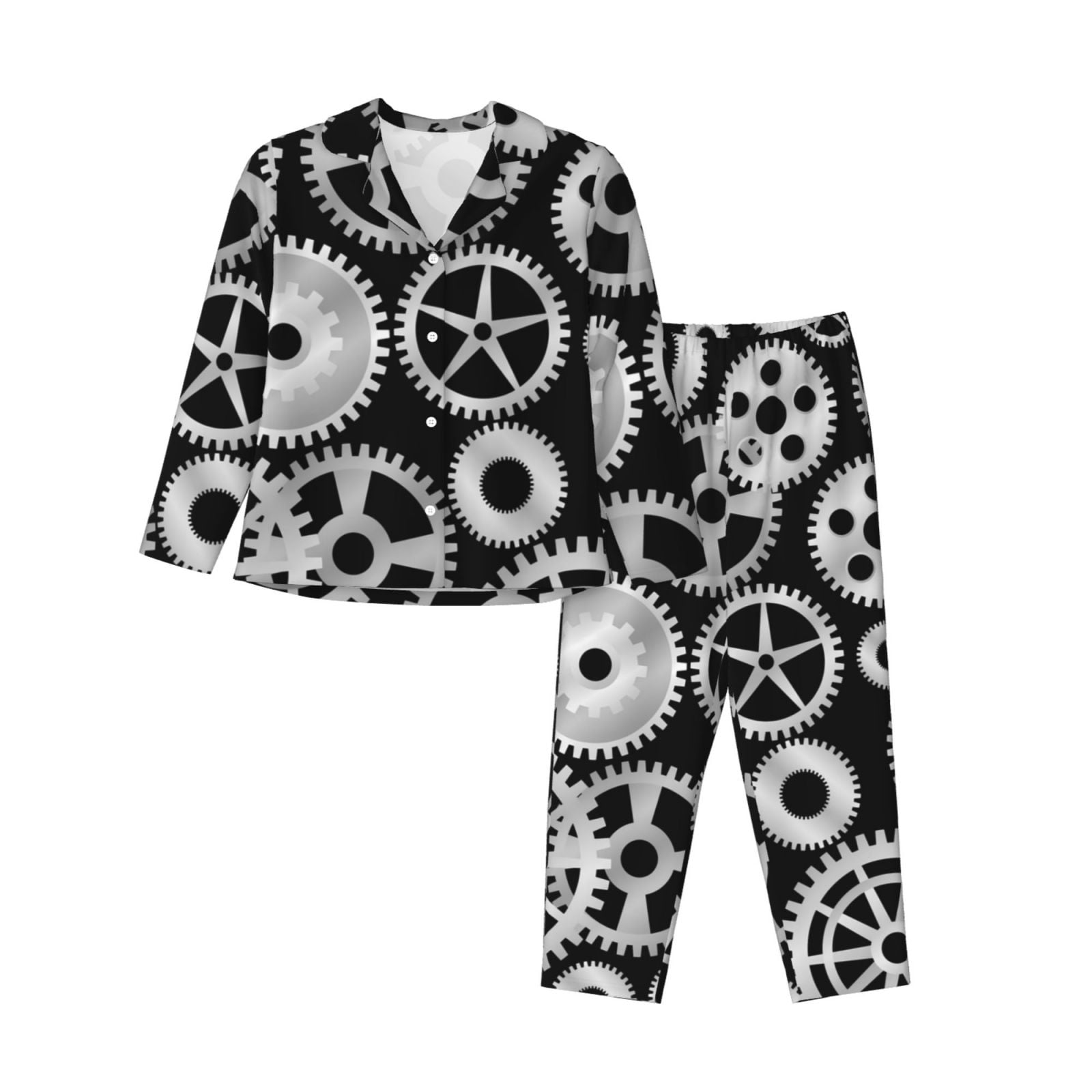 Lsque Metallic Gears Pattern Long Sleeve Pajama Set for Women - Soft 2 ...