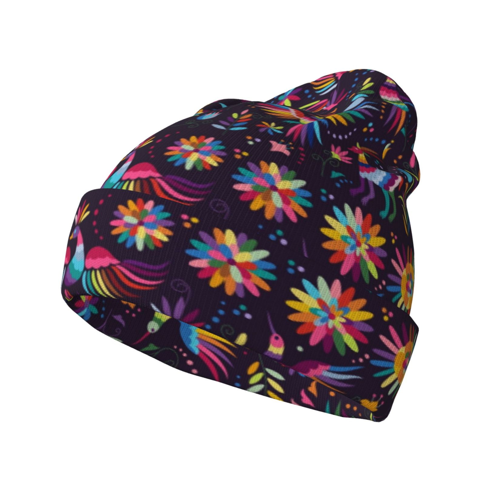 Lsque Mexican Flowers Birds Pattern Knitted Beanie, Unisex Winter Hat ...