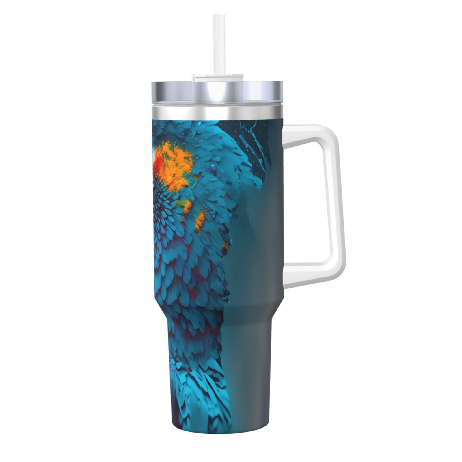 Lsque Modern Style Blue Parrot Pattern 40 OZ Ice Bully Cup with Handle ...