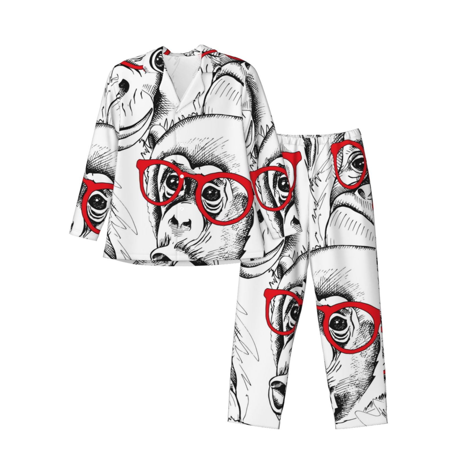 Lsque Monkey Pattern Long Sleeve Pajama Set for Men - Soft 2-Piece ...