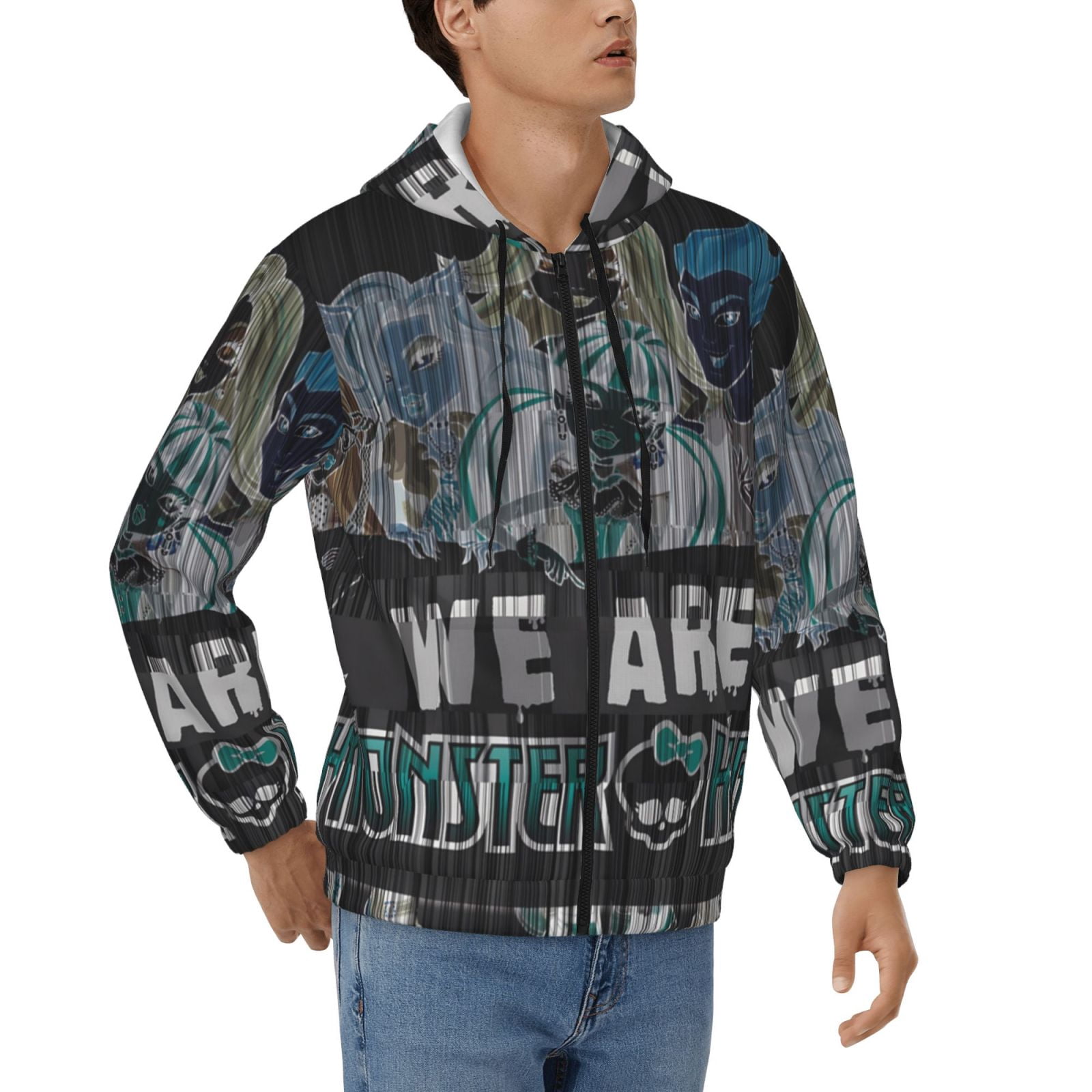 Lsque Monster High for Mens Full-zip Hoodie, Zip-up Pullover Hooded ...