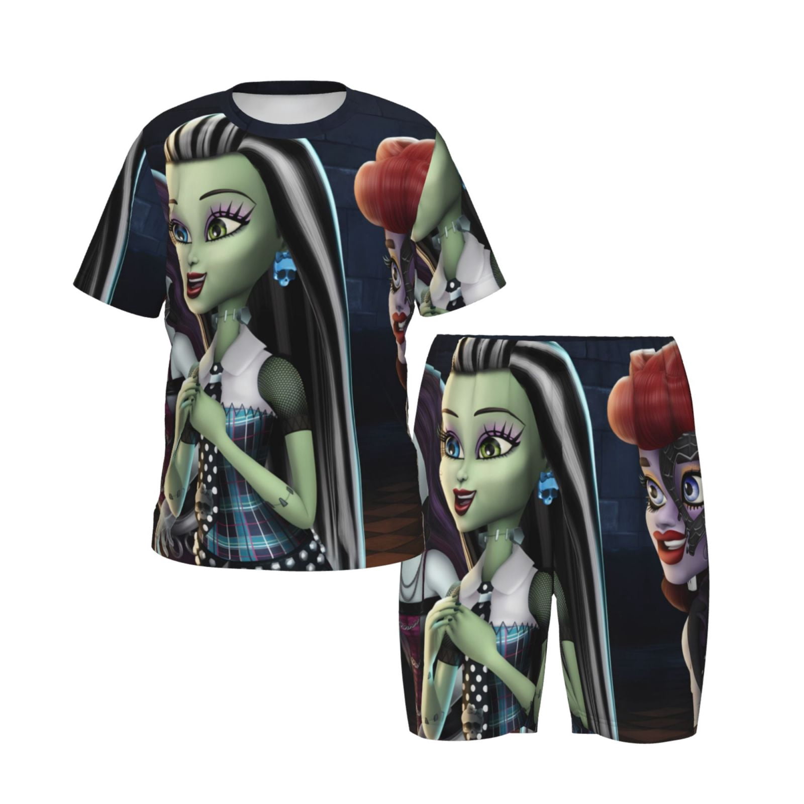Lsque Monster High Pattern Girls' Sleeve Top and Shorts Snug Fit Cotton ...