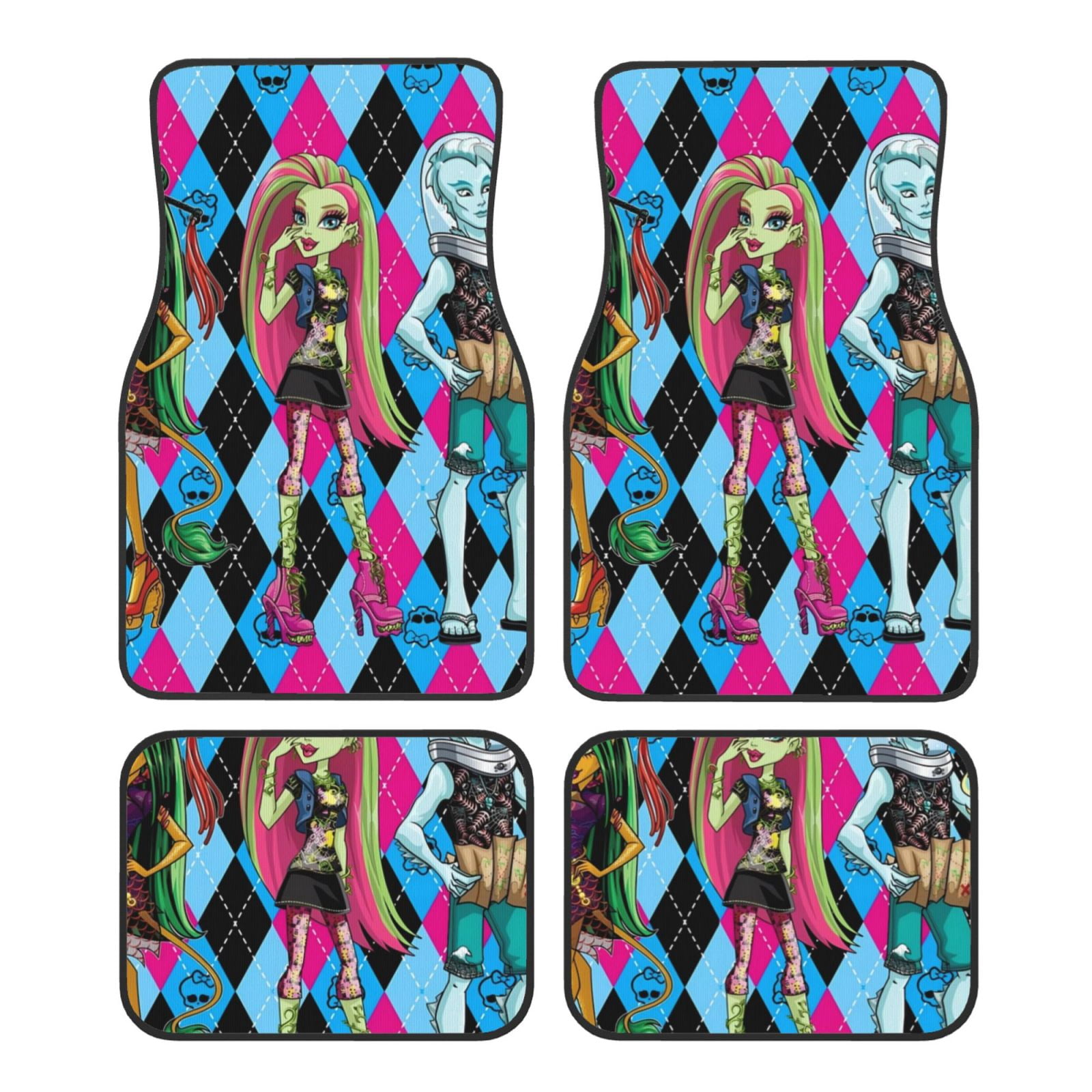 Lsque Monster High Print 4-Piece Floor Mats, Heavy-Duty Rubber Liners ...