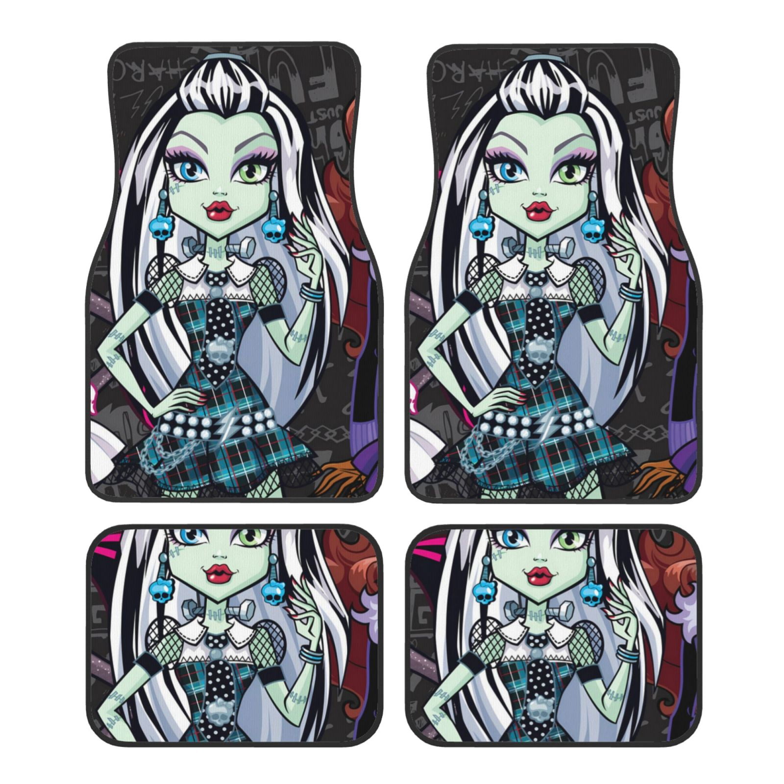 Lsque Monster High Print 4-Piece Floor Mats, Heavy-Duty Rubber Liners ...