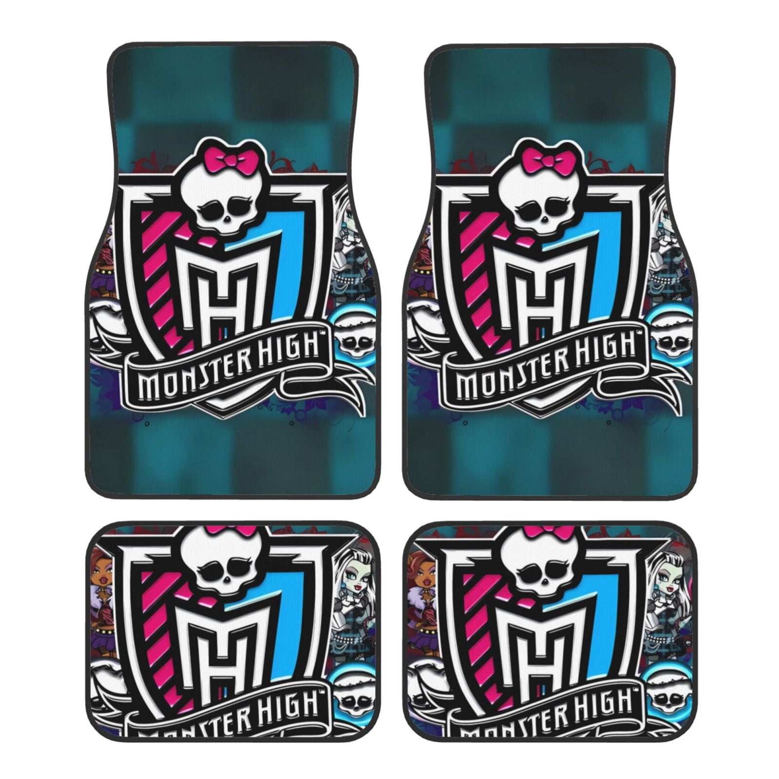 Lsque Monster High Print 4-Piece Floor Mats, Heavy-Duty Rubber Liners ...