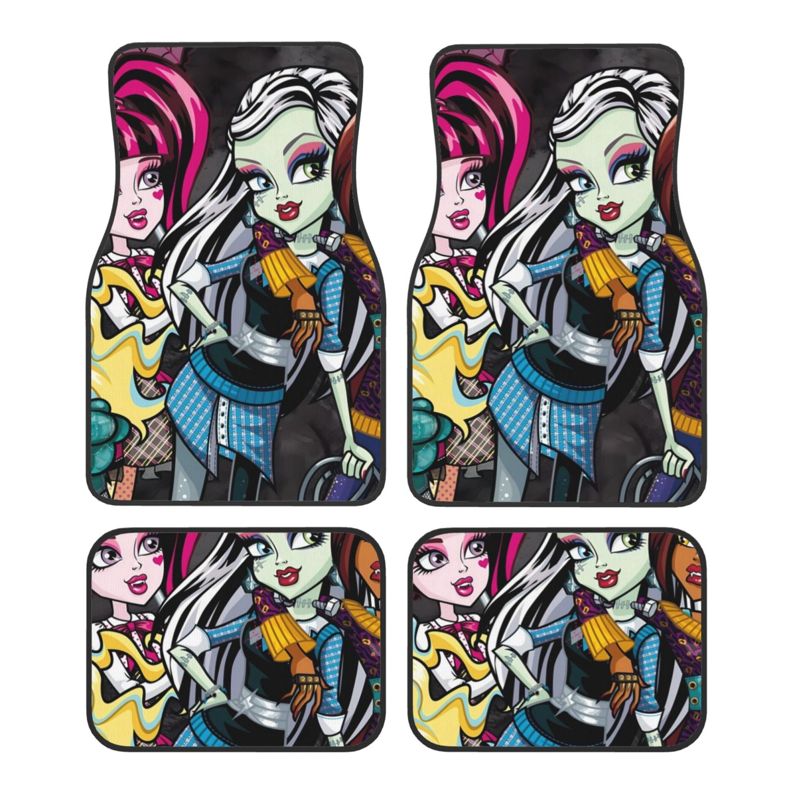 Lsque Monster High Print 4-Piece Floor Mats, Heavy-Duty Rubber Liners ...