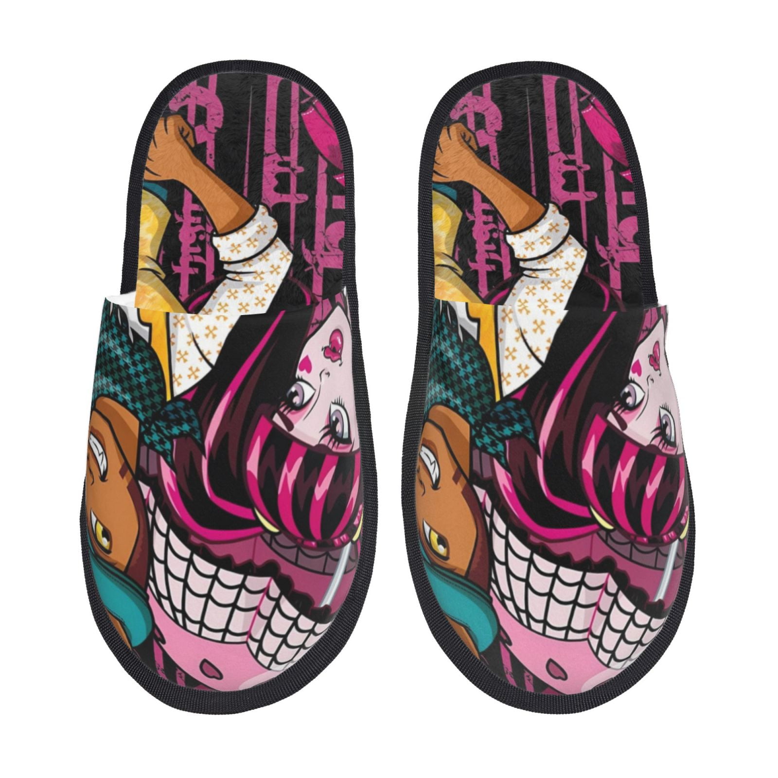 Lsque Monster High Print Fuzzy Slippers Fuzzy Soft House Slippers Plush ...