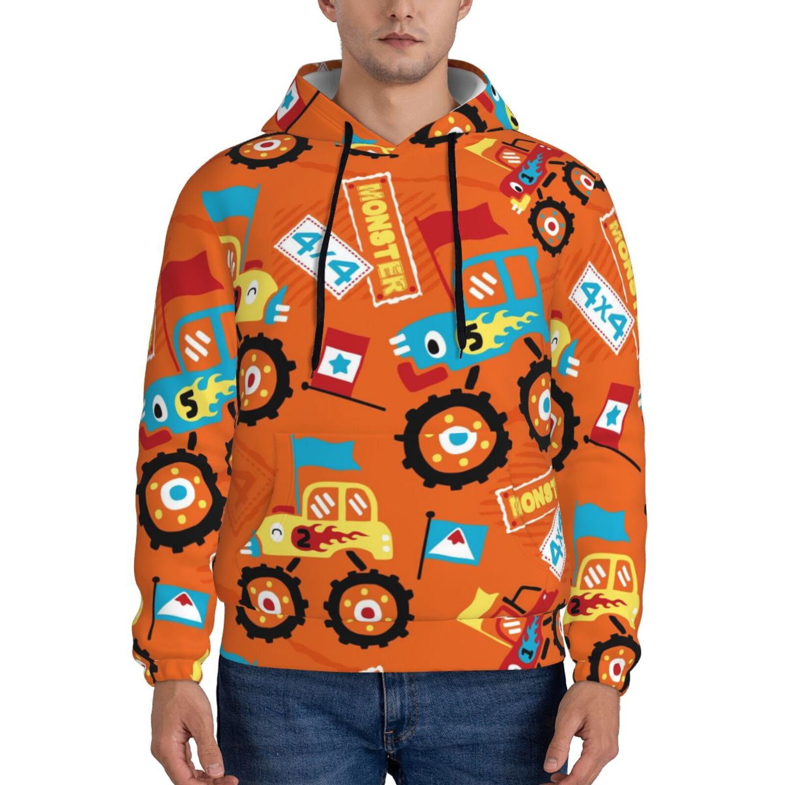 Lsque Monster Truck Pattern Casual Men's Hoodie,Hooded Sweatshirt with ...