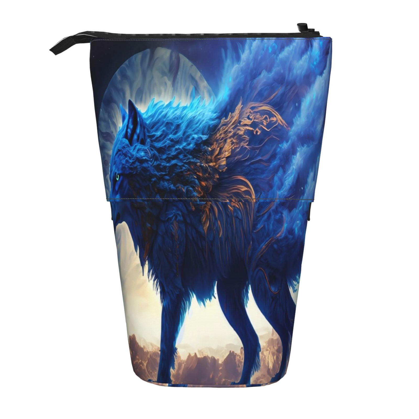 Lsque Moonlit Blue Wolf Pattern Telescopic Pencil Bag Pen Holder ...