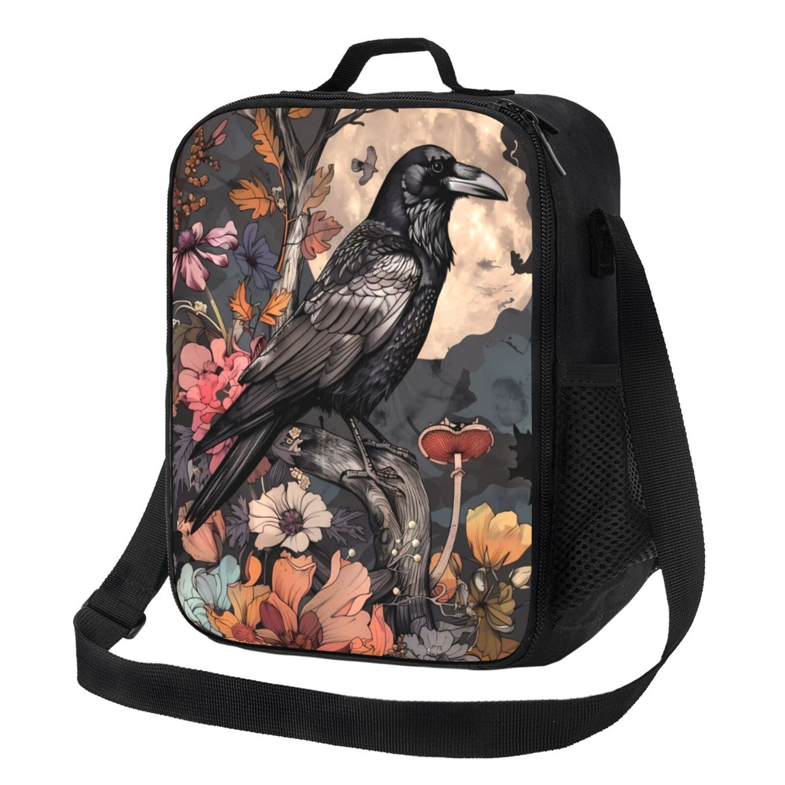 Lsque Moonlit Crow Blossoms Lunch Bag Lunch Box for Women Men Reusable ...